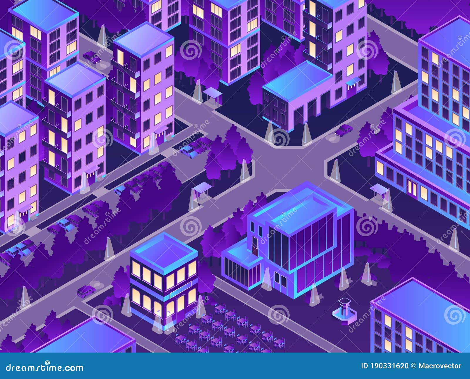 Isometric Urban Night Illustration Stock Vector - Illustration of ...