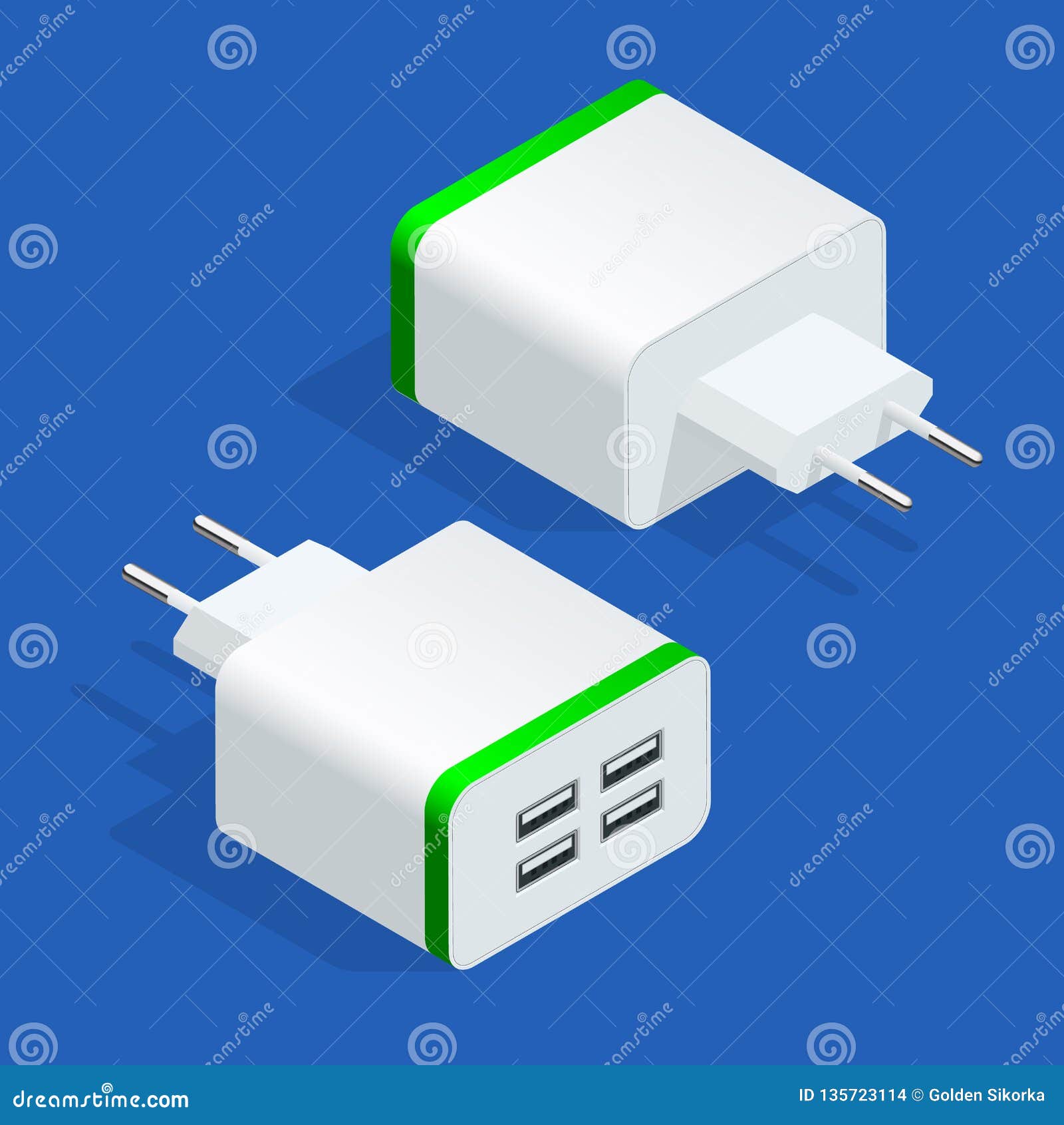 Isometric Usb Electric Power Socket Ac Outlet Usb Wall Charger Plug