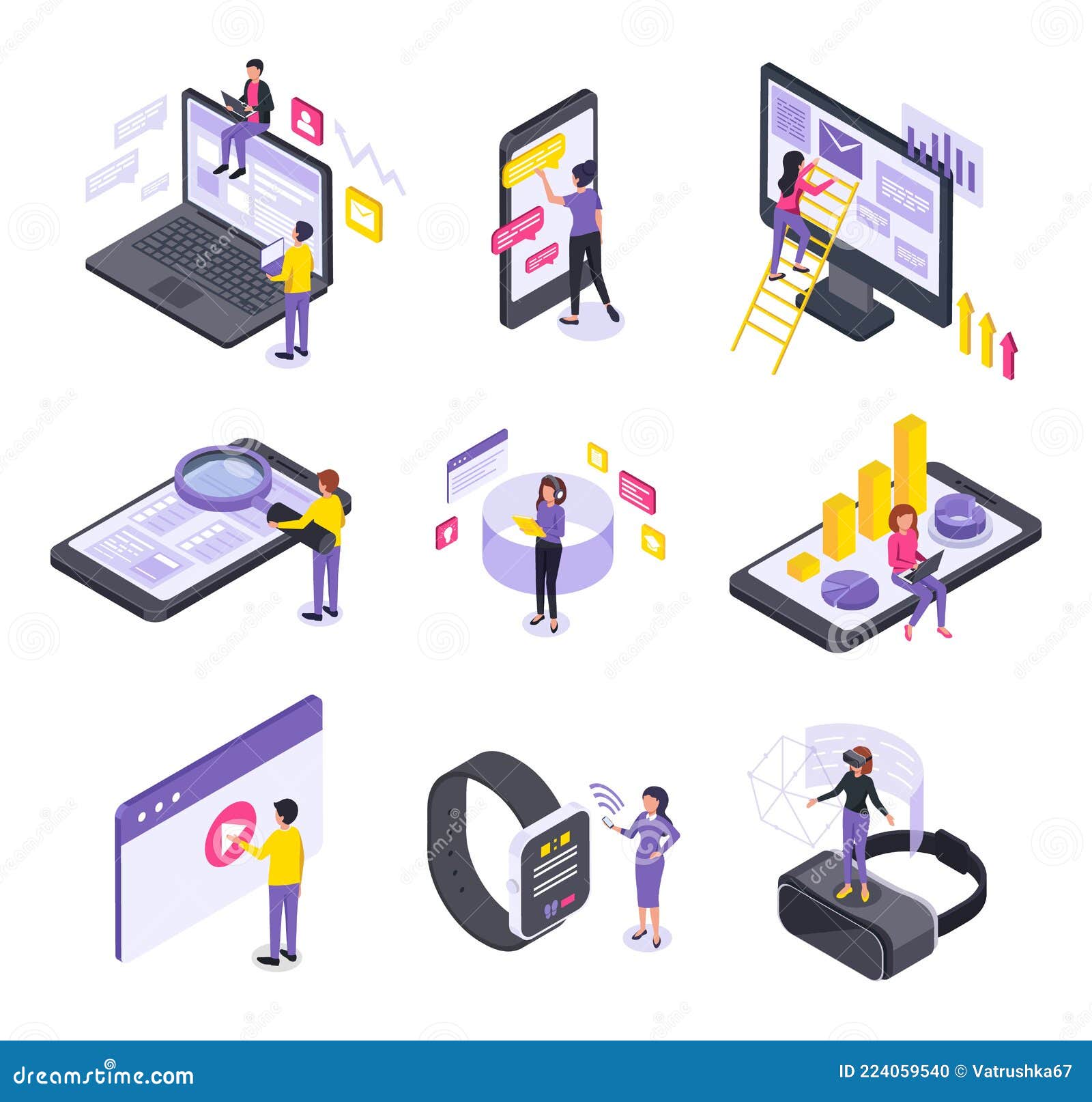 Isometric User Interface. People Interacting with Devices Screen ...