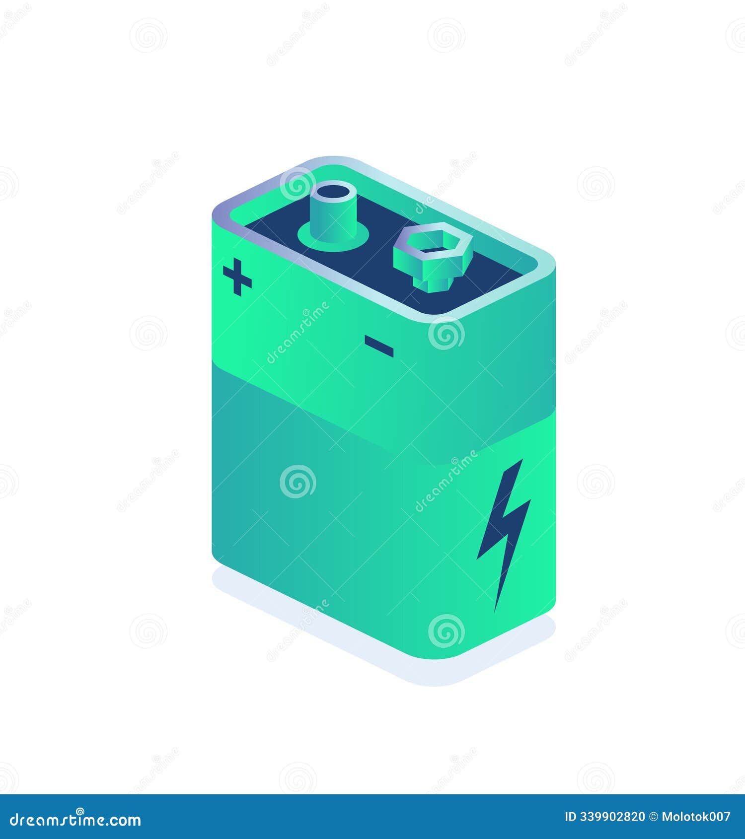 Isometric 9V Battery Isolated On White Background. Nine Volt Battery ...