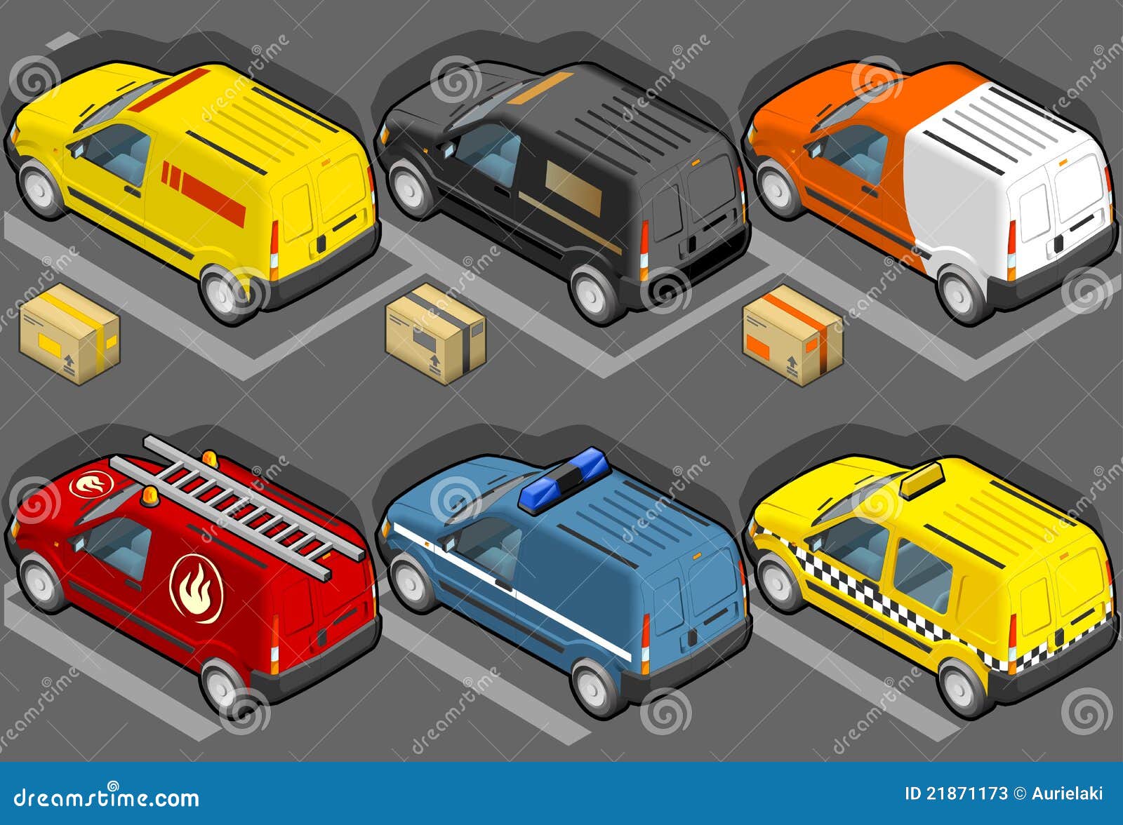 Isometric Van in Six Models Stock Vector - Illustration of public ...