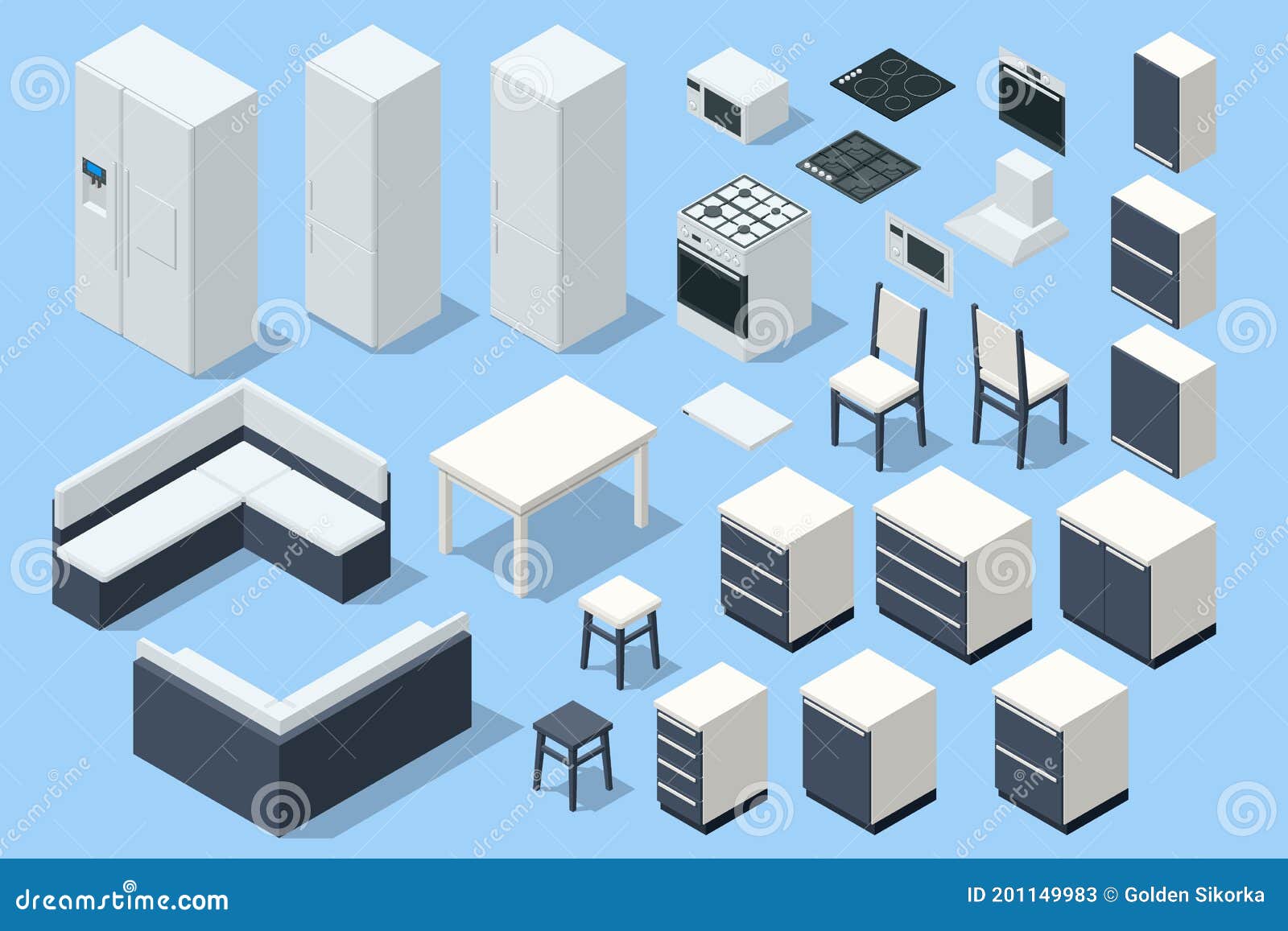 Isometric Various Elements for Creating a Kitchen Design Isolated on ...