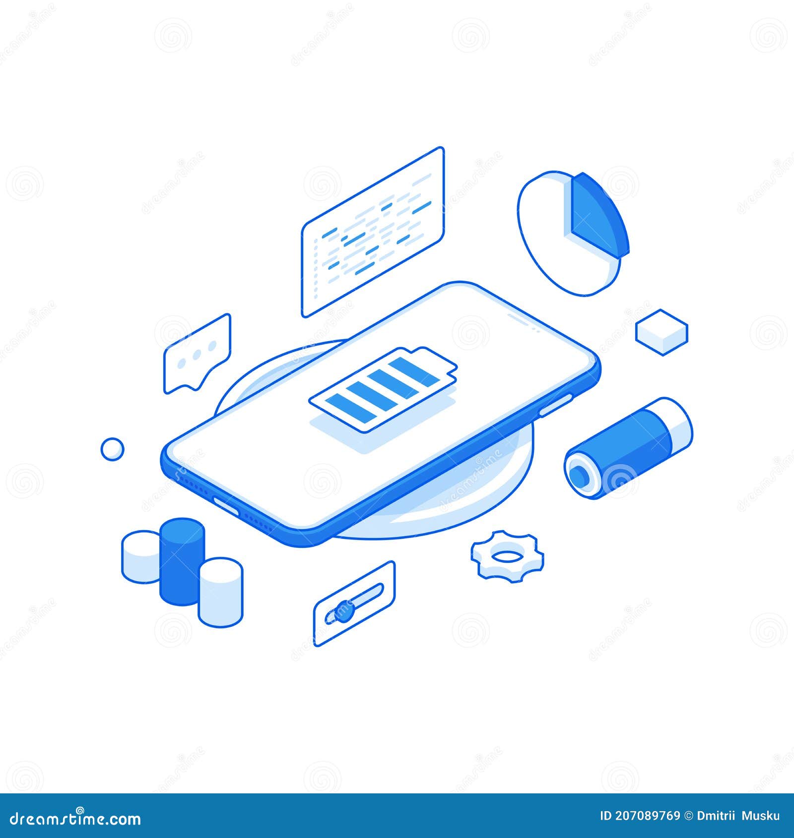 Isometric Various Settings Around Charged Mobile Phone Stock ...
