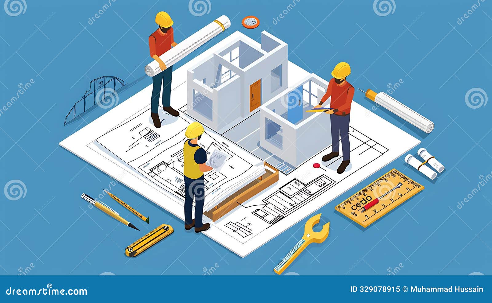 Isometric of Architects Reviewing Building Permits and Blueprints Stock ...