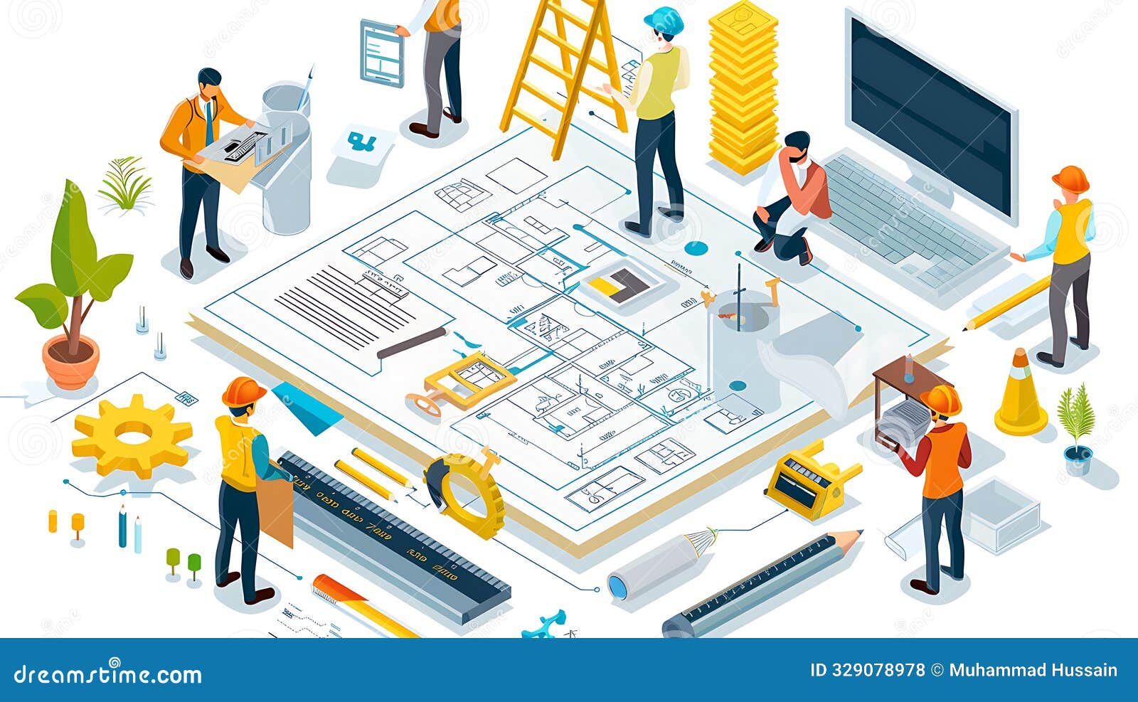 Isometric of Architects Reviewing Building Permits and Blueprints Stock ...
