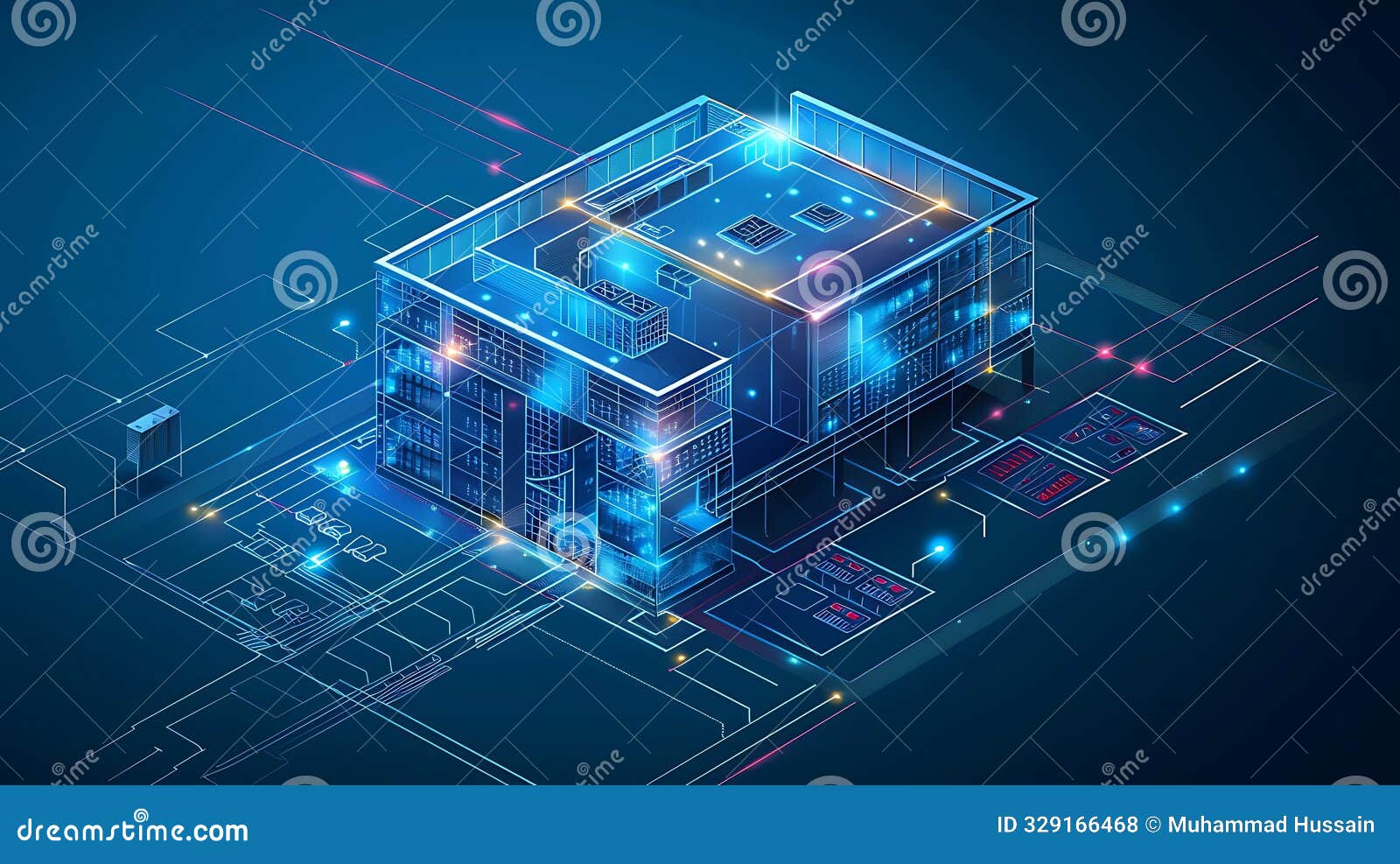 Isometric Blueprint of a Commercial Building with Energy-efficient LED ...