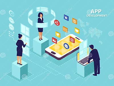 Isometric Vector of Business People Software Engineers Developing New ...