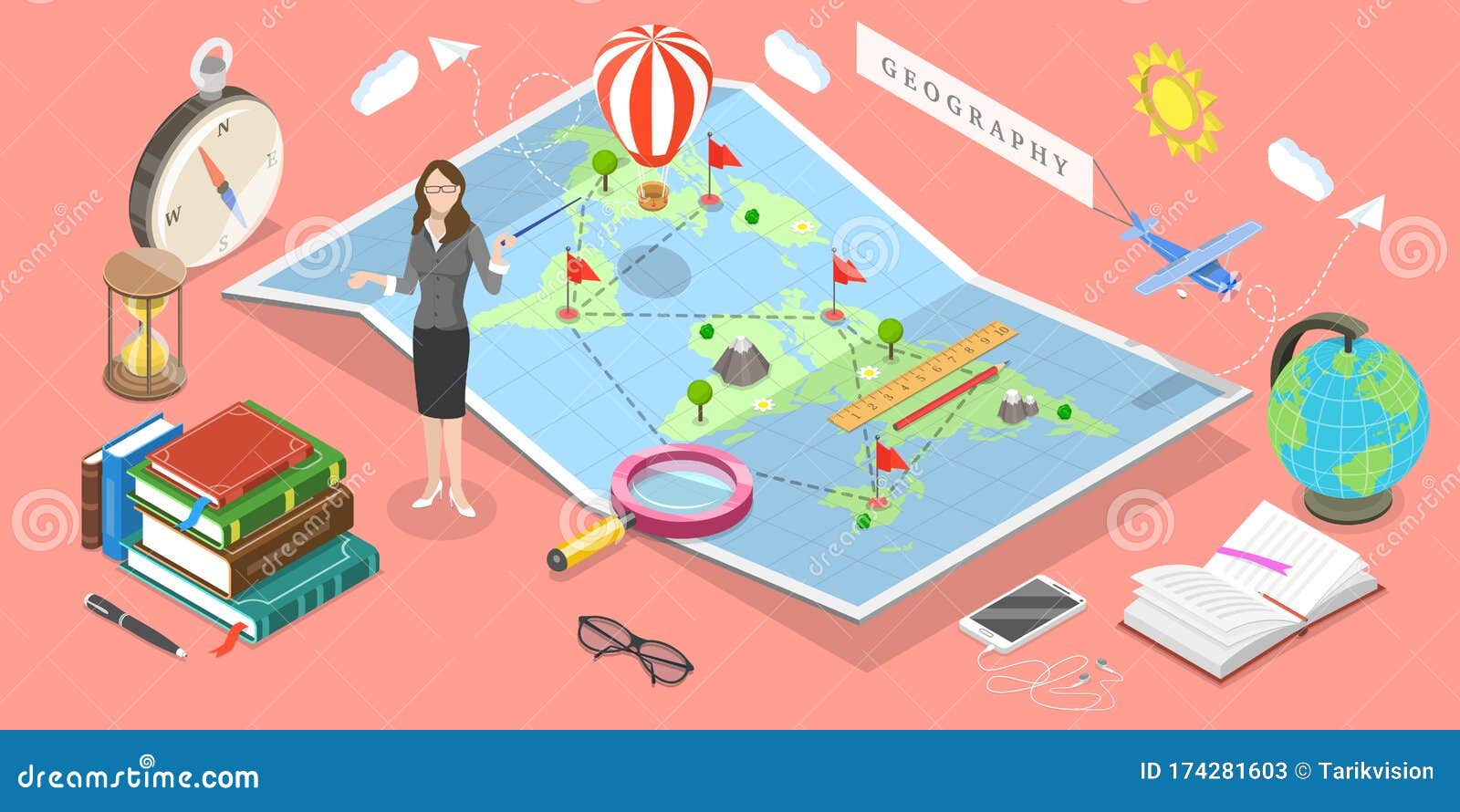 Isometric Vector Concept of Geography Science Illustration. Stock ...