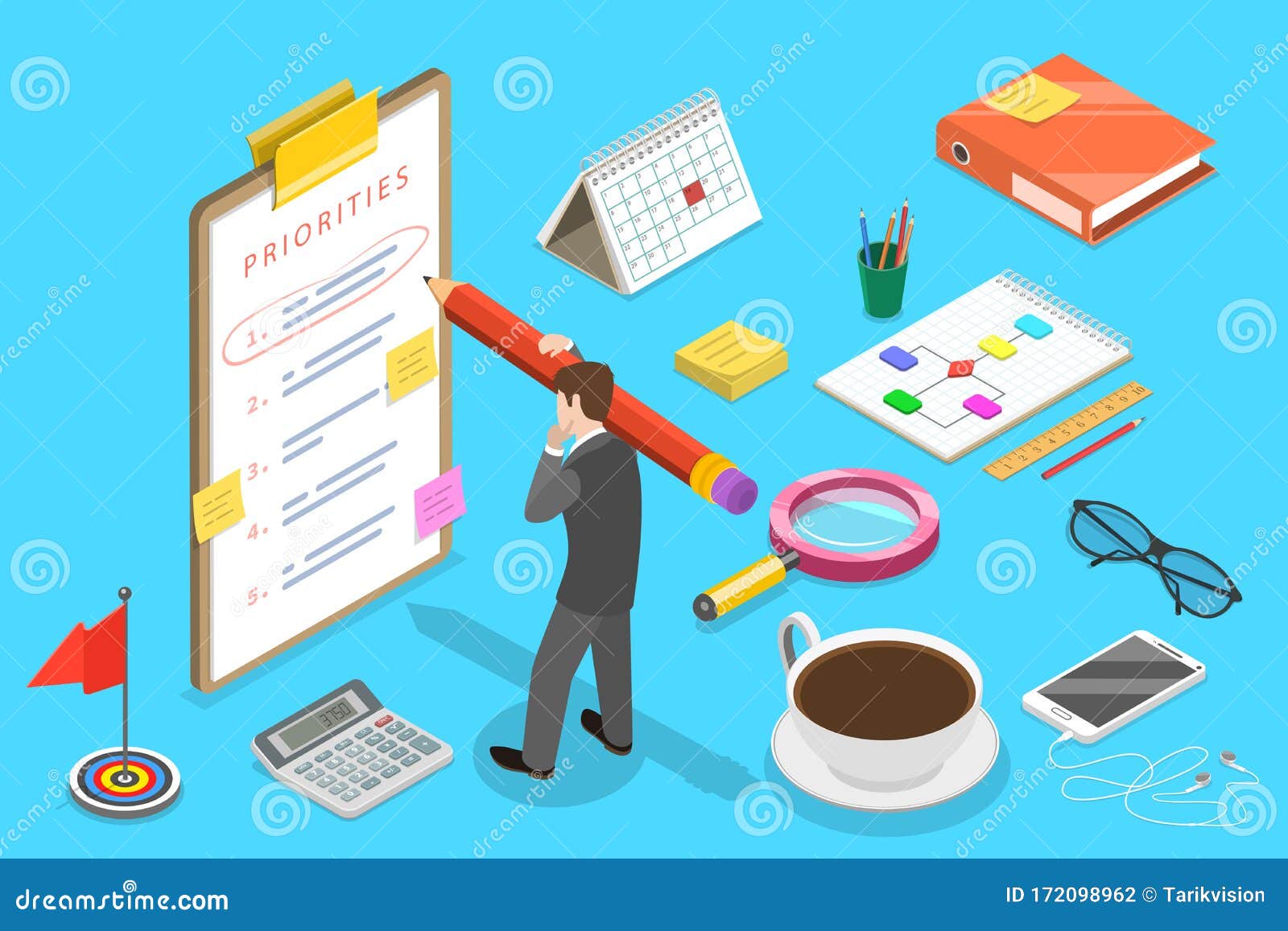 Isometric Vector Concept of Priorities List, Schedule Calendar Stock Illustration - Illustration ...