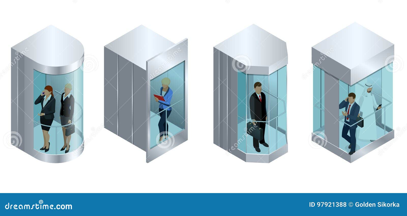Isometric Vector Design of the Elevator with People Inside and Button ...