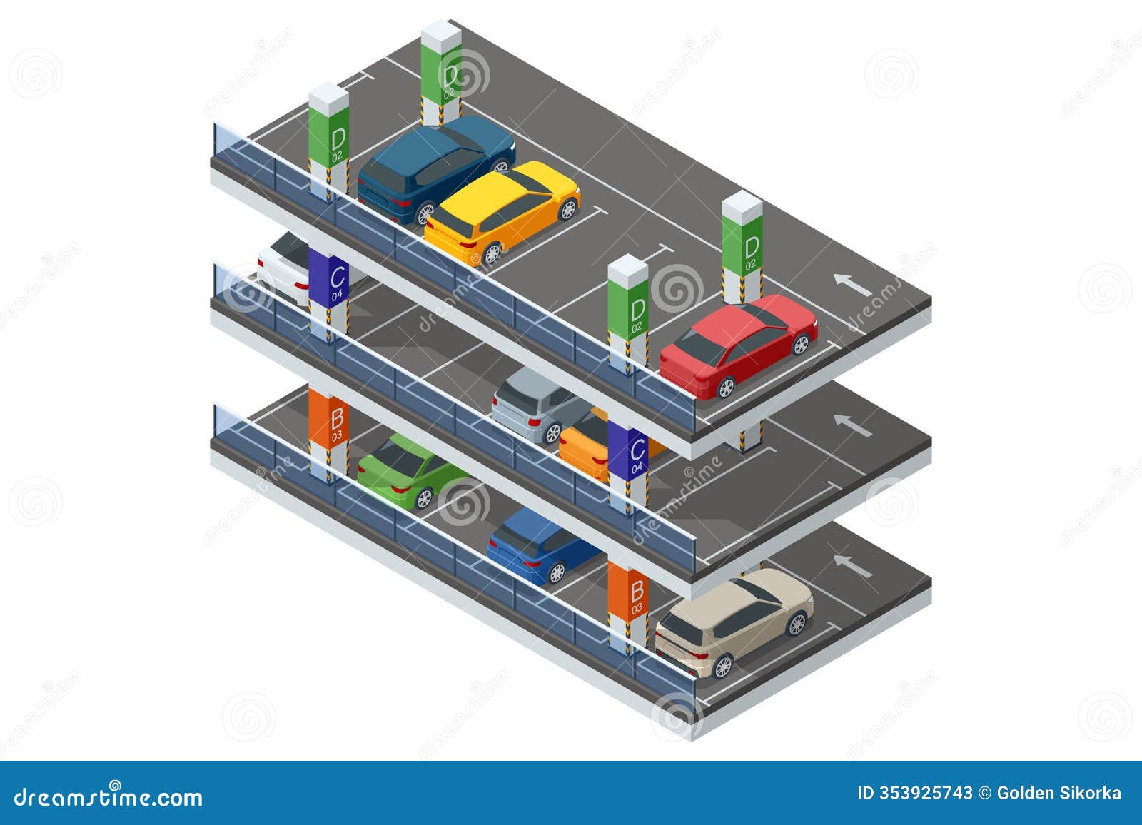 Isometric Vector Design Of A Multi-level Parking Structure Featuring ...