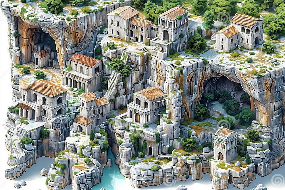Cliffside Monastery Isometric Artwork AI Generated Stock Illustration ...