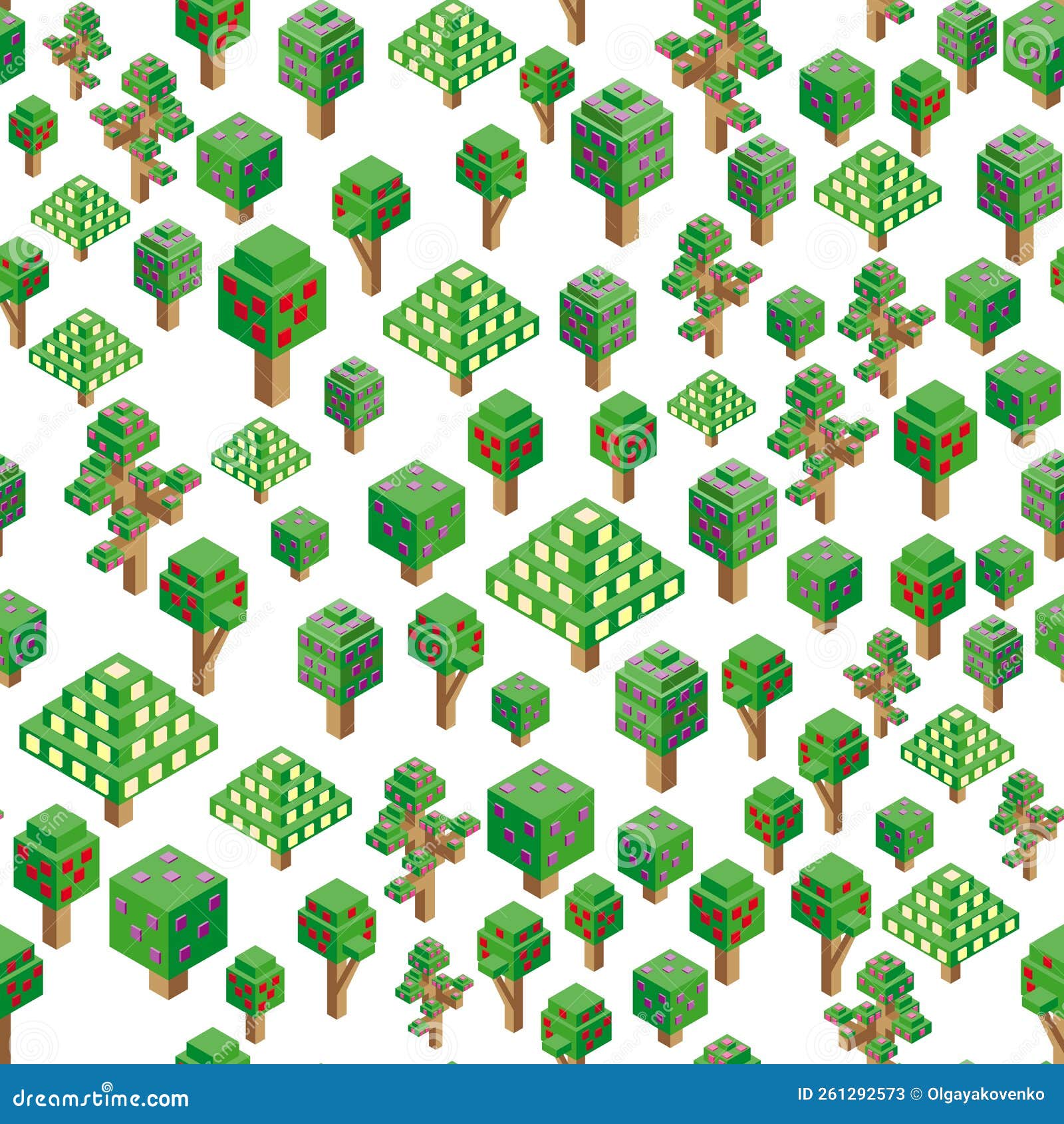 Isometric Flowering Trees Pattern for Forest, Park, City. Seamless ...