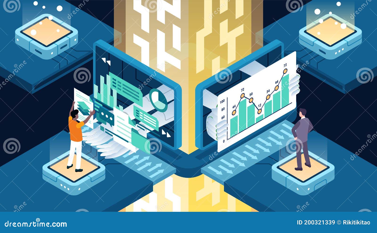 Isometric Vector Illustration of Business Process Automation BPA Stock ...