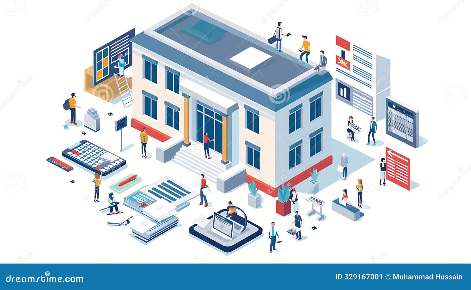 Isometric Illustration of a City Planning Office Issuing Building ...