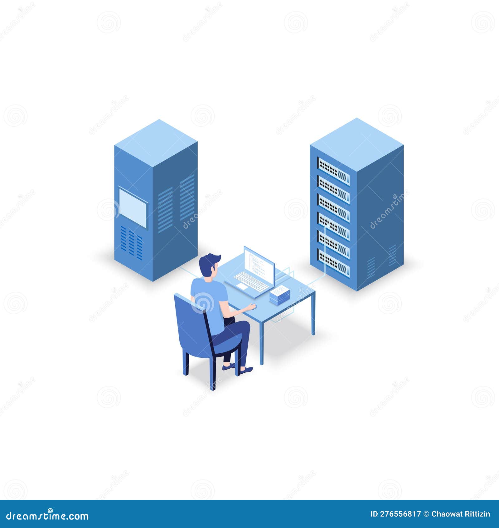 Isometric Vector Illustration Diagnostic Test in a Server Computer Room ...