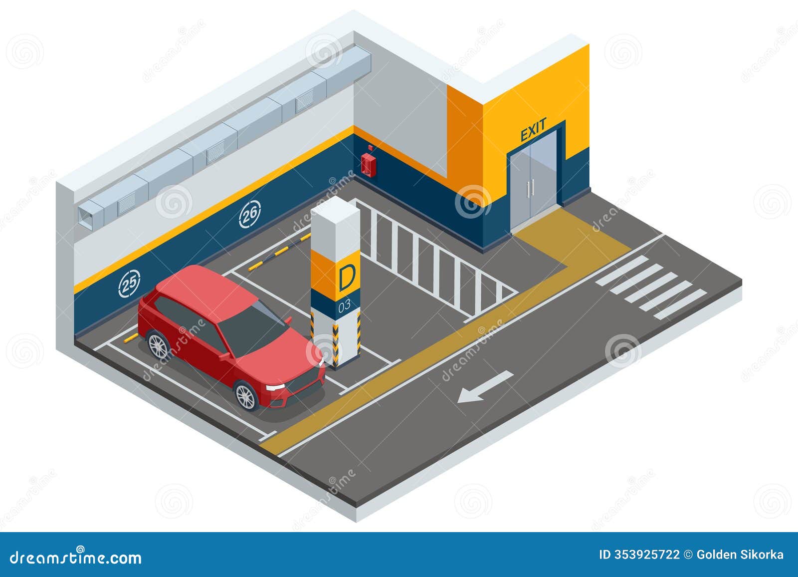 Isometric Vector Illustration of an Indoor Parking Space with Marked ...