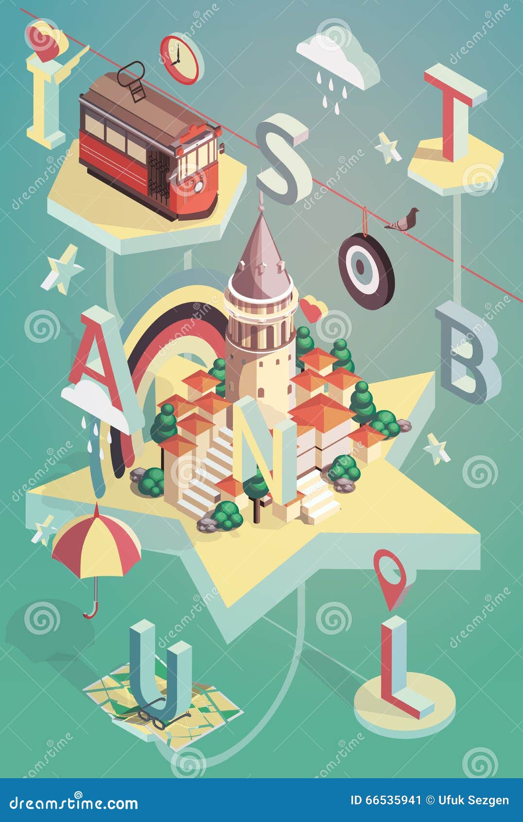 Isometric Vector Illustration Istanbul Poster Stock Vector ...