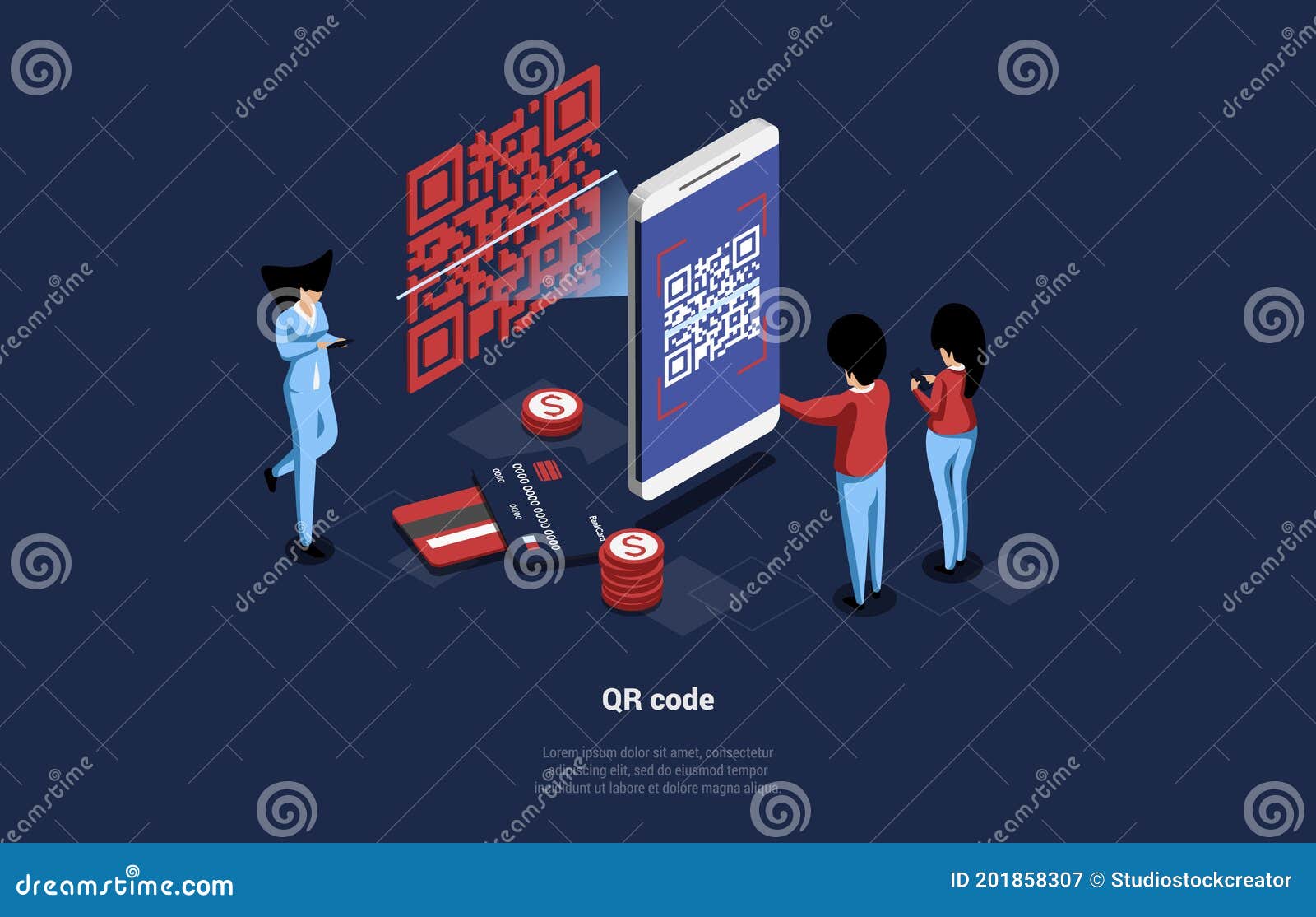Isometric Vector Illustration Of QR Code In Cartoon 3D Style With ...