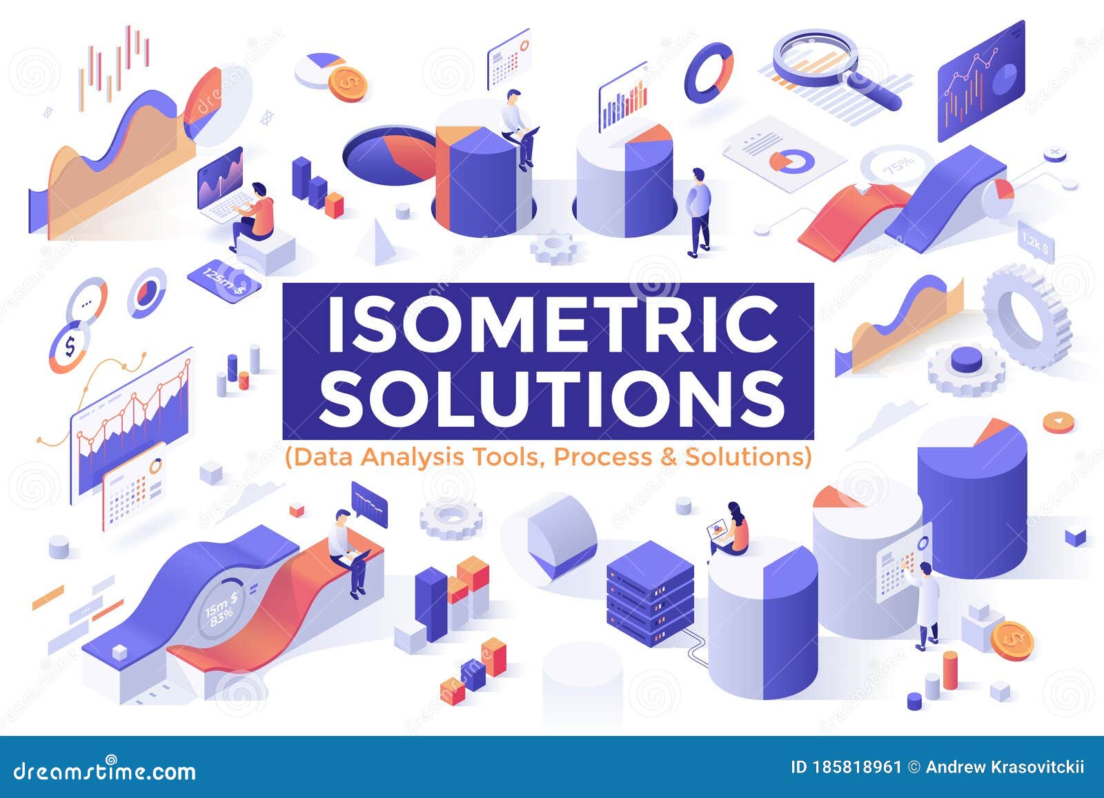 Set Isometric Pie Chart Infographic, Intersection Point And Hierarchy ...