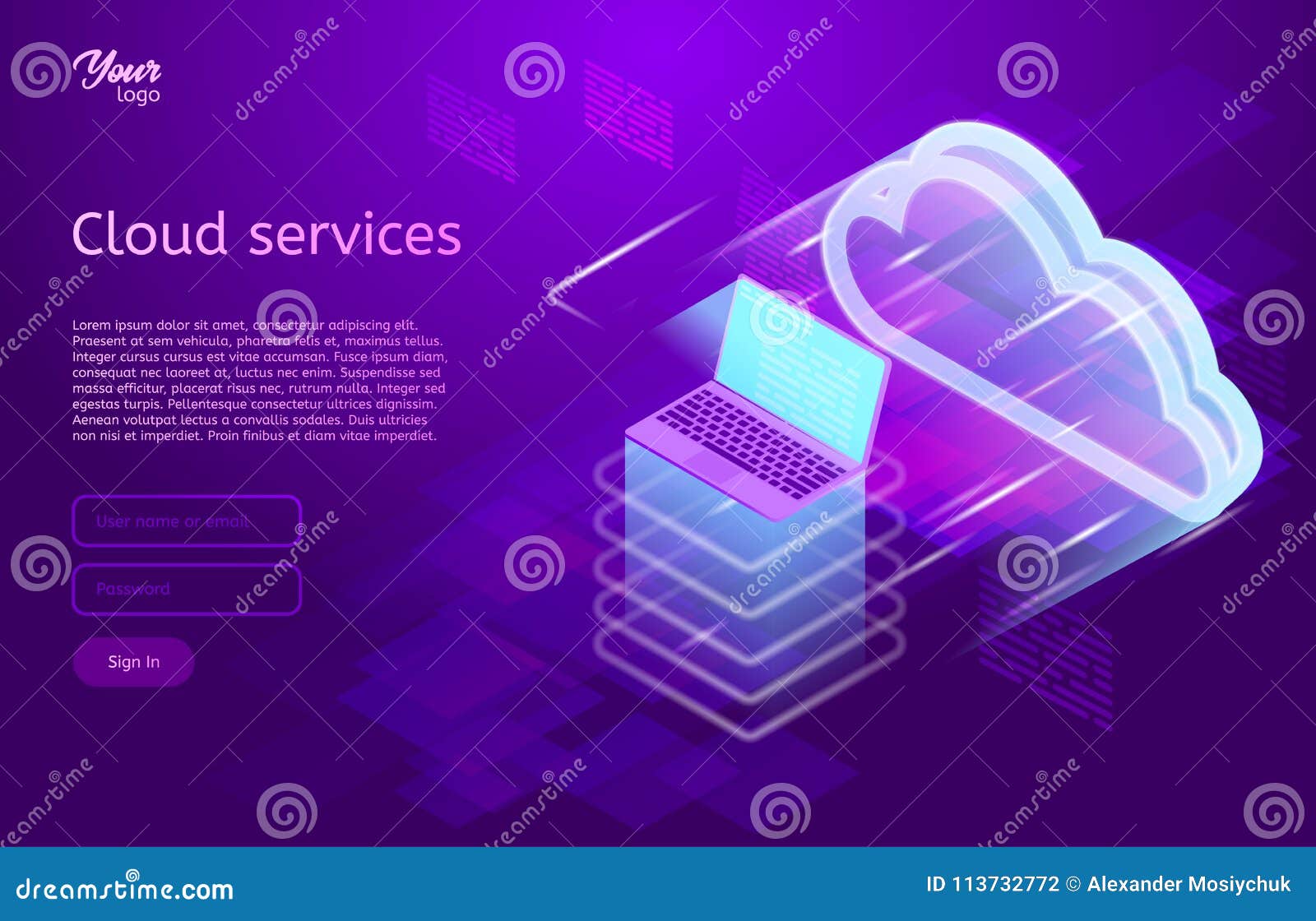 Isometric Vector Illustration Showing the Cloud Computing Services ... Isometric Vector Illustration Showing the Cloud Computing Services ...