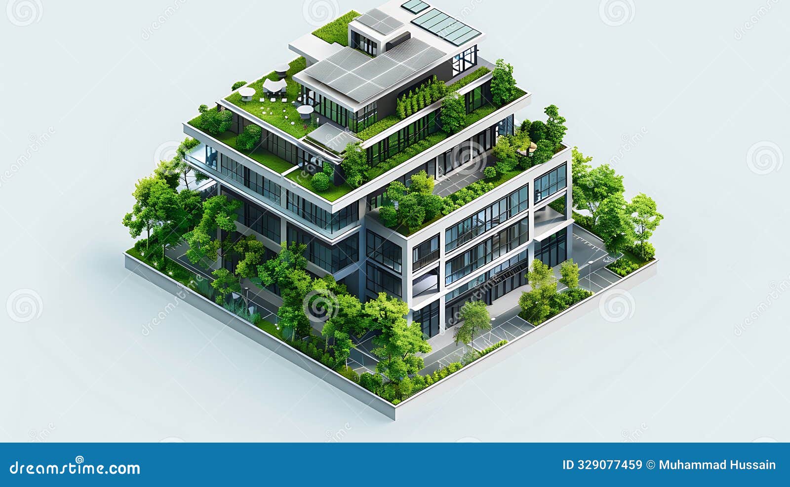 Isometric of a LEED-certified Office Building with Green Roofs and ...