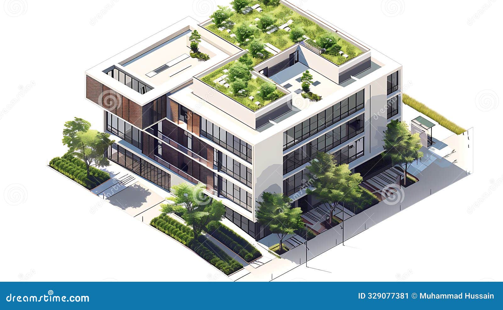 Isometric of a LEED-certified Office Building with Green Roofs and ...