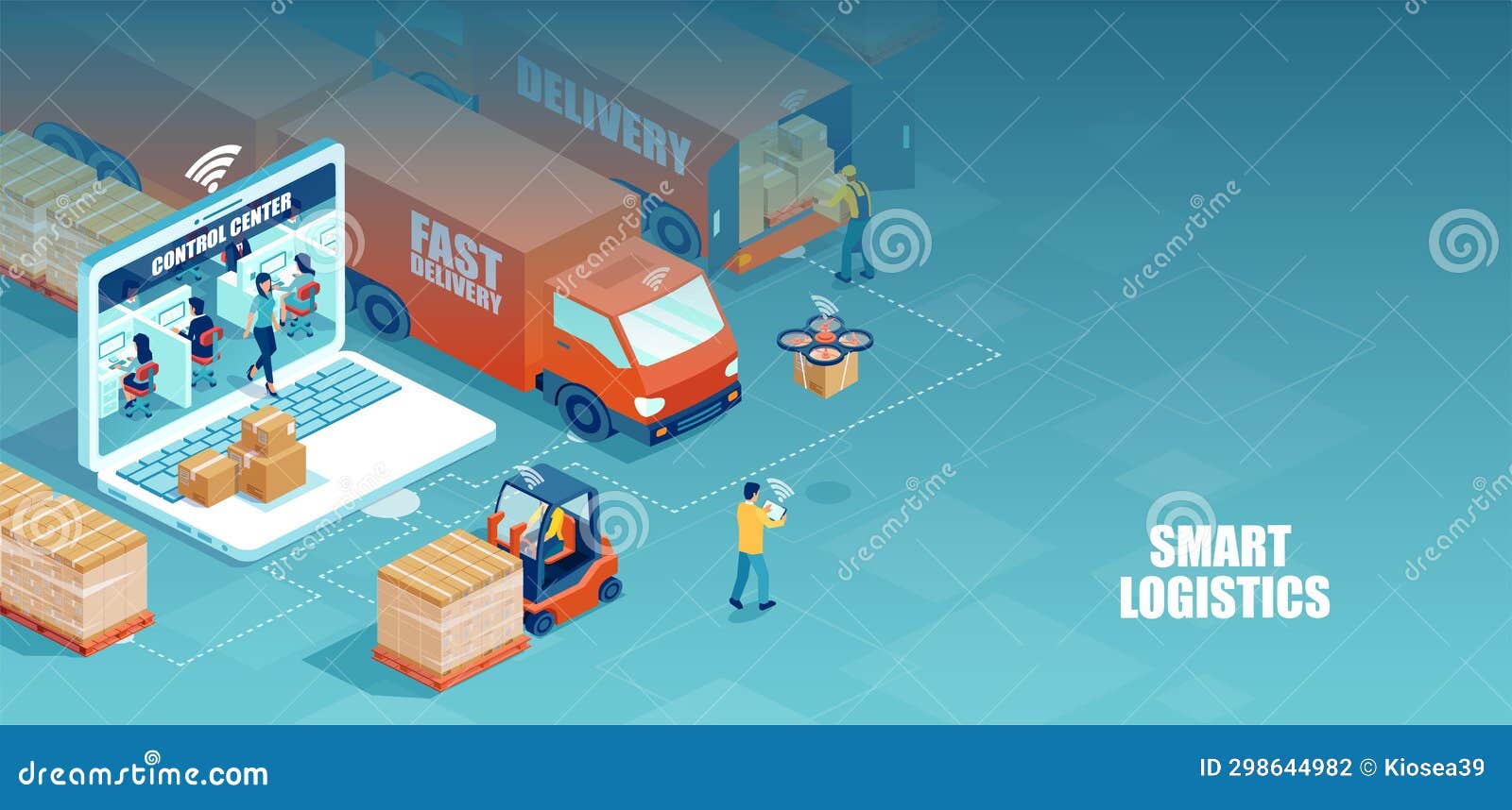 Isometric Vector Of A Logistics Distribution Centre With Workers ...