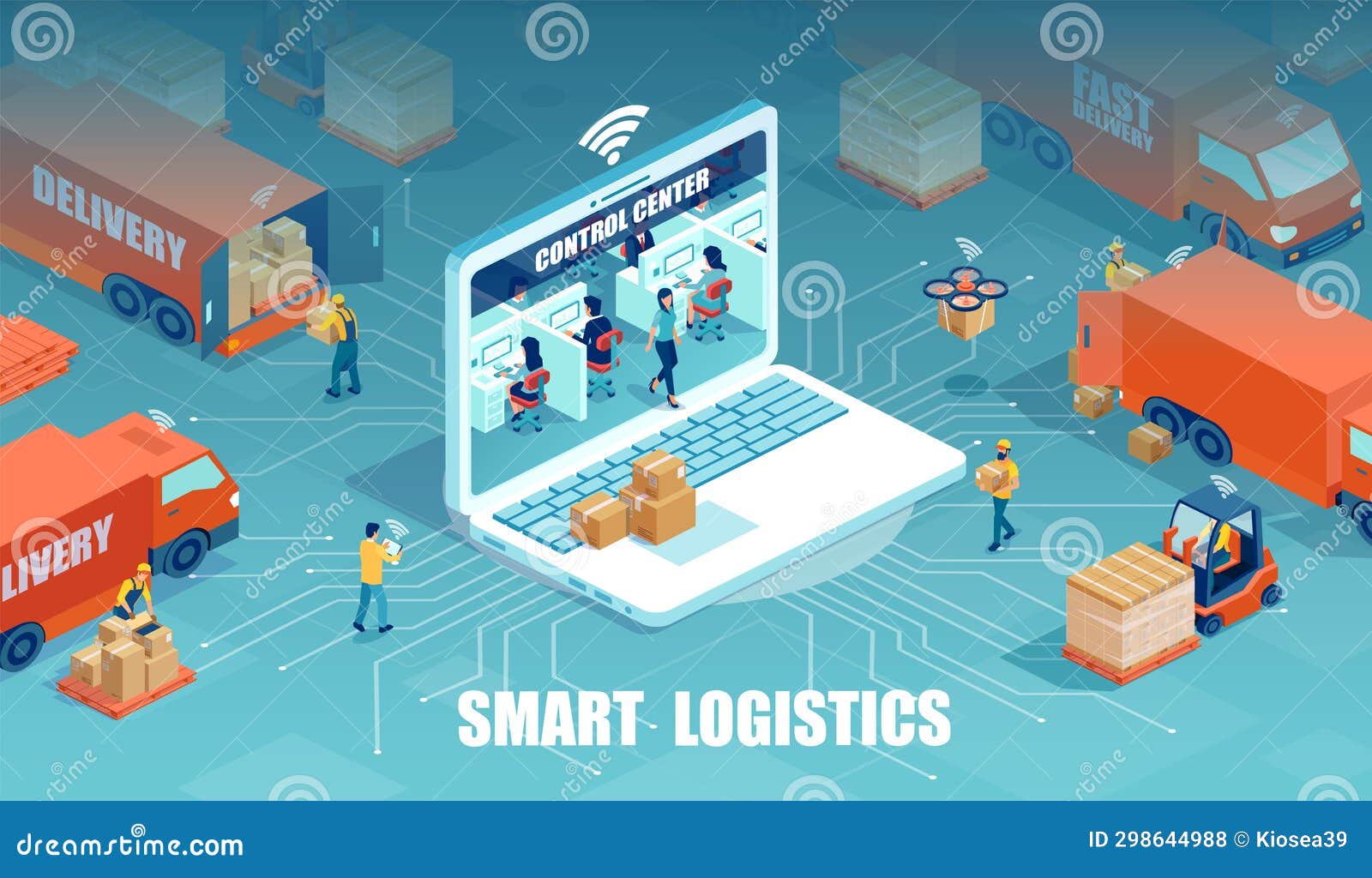 Isometric Vector of a Logistics Distribution Centre with Workers ...