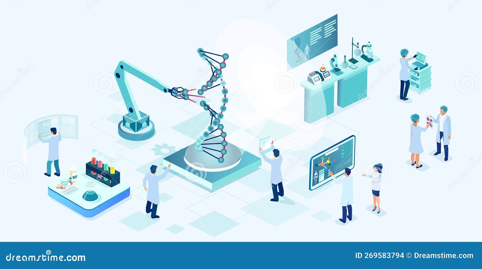 Vector of a Medical Laboratory with Scientists Exploring Molecular ... Vector of a Medical Laboratory with Scientists Exploring Molecular ...