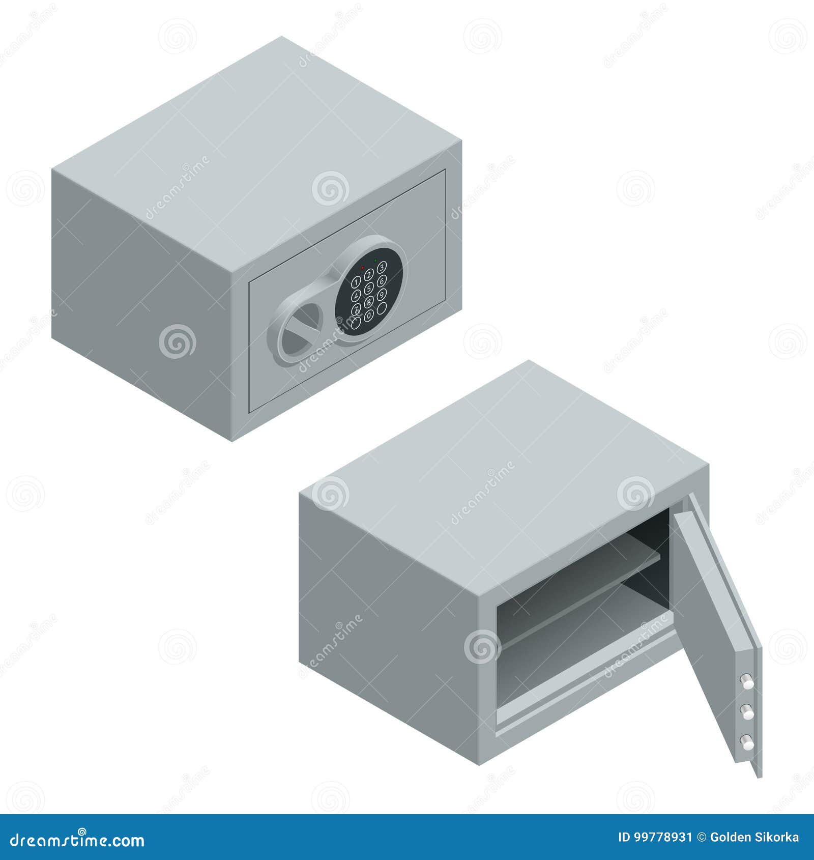 Isometric Vector Open and Closed Metal Bank Security Safe Stock Vector ...