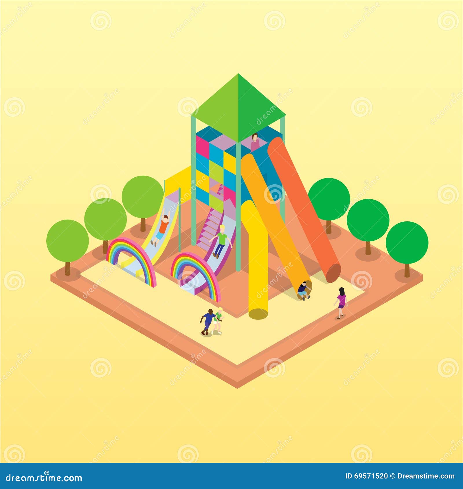 Isometric Vector Playground with Kids Playing Stock Vector ...