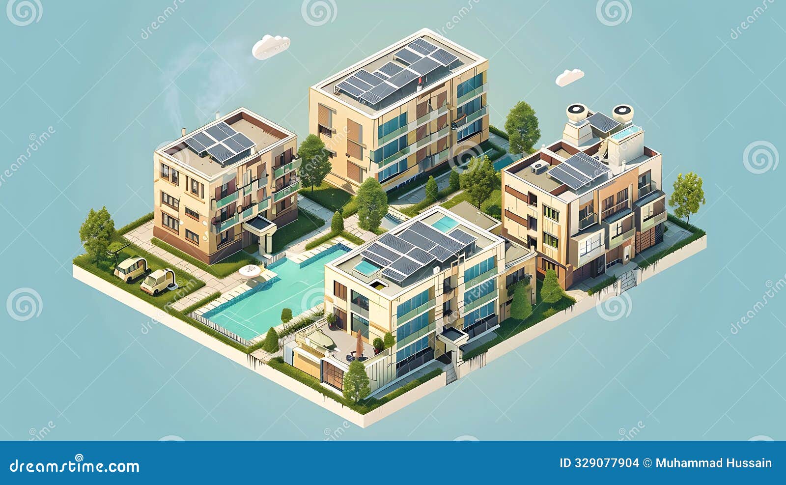 Isometric Of A Residential Complex With Energy-efficient HVAC Systems ...