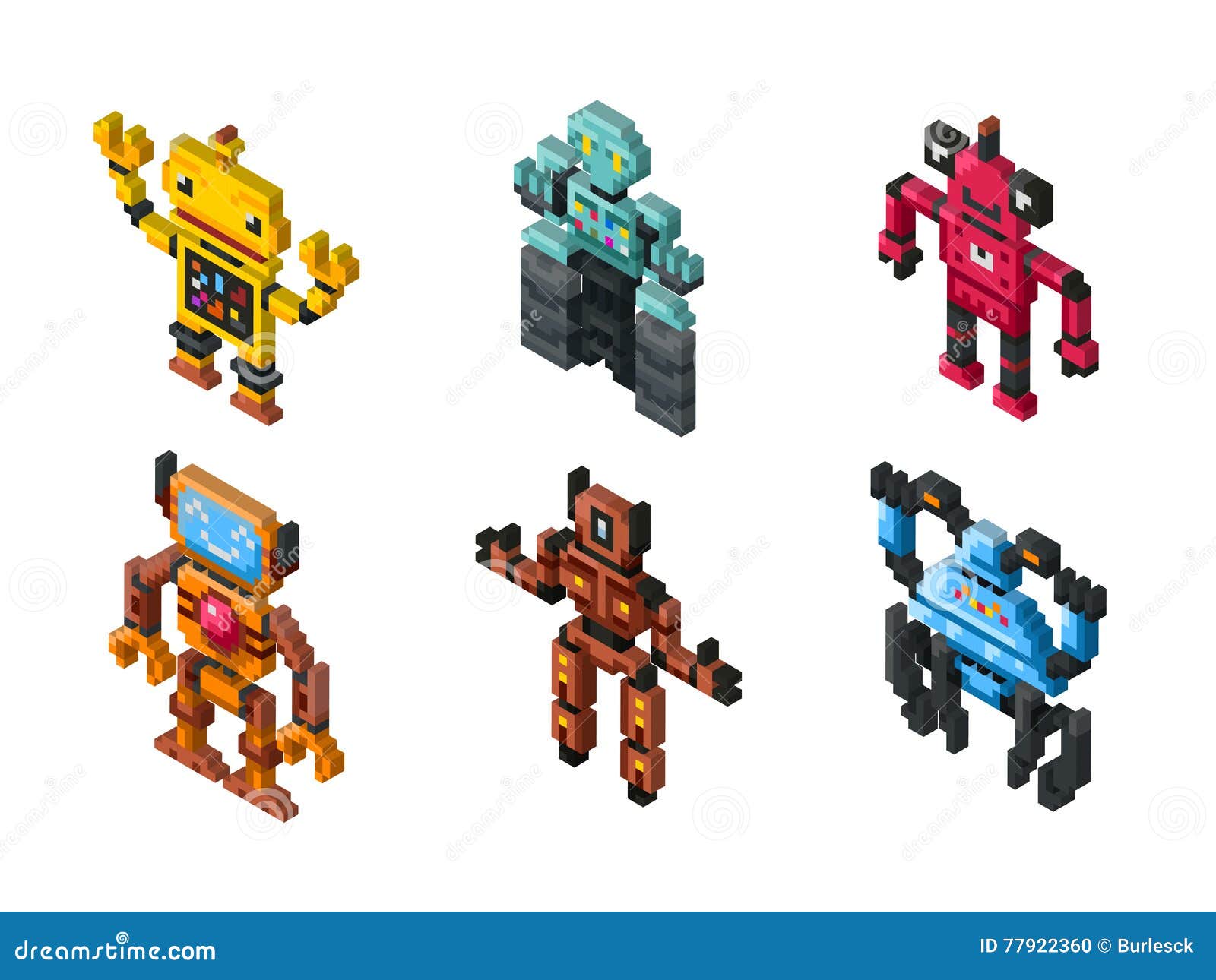 Isometric Vector Robot Toys on White Background Stock Vector ...