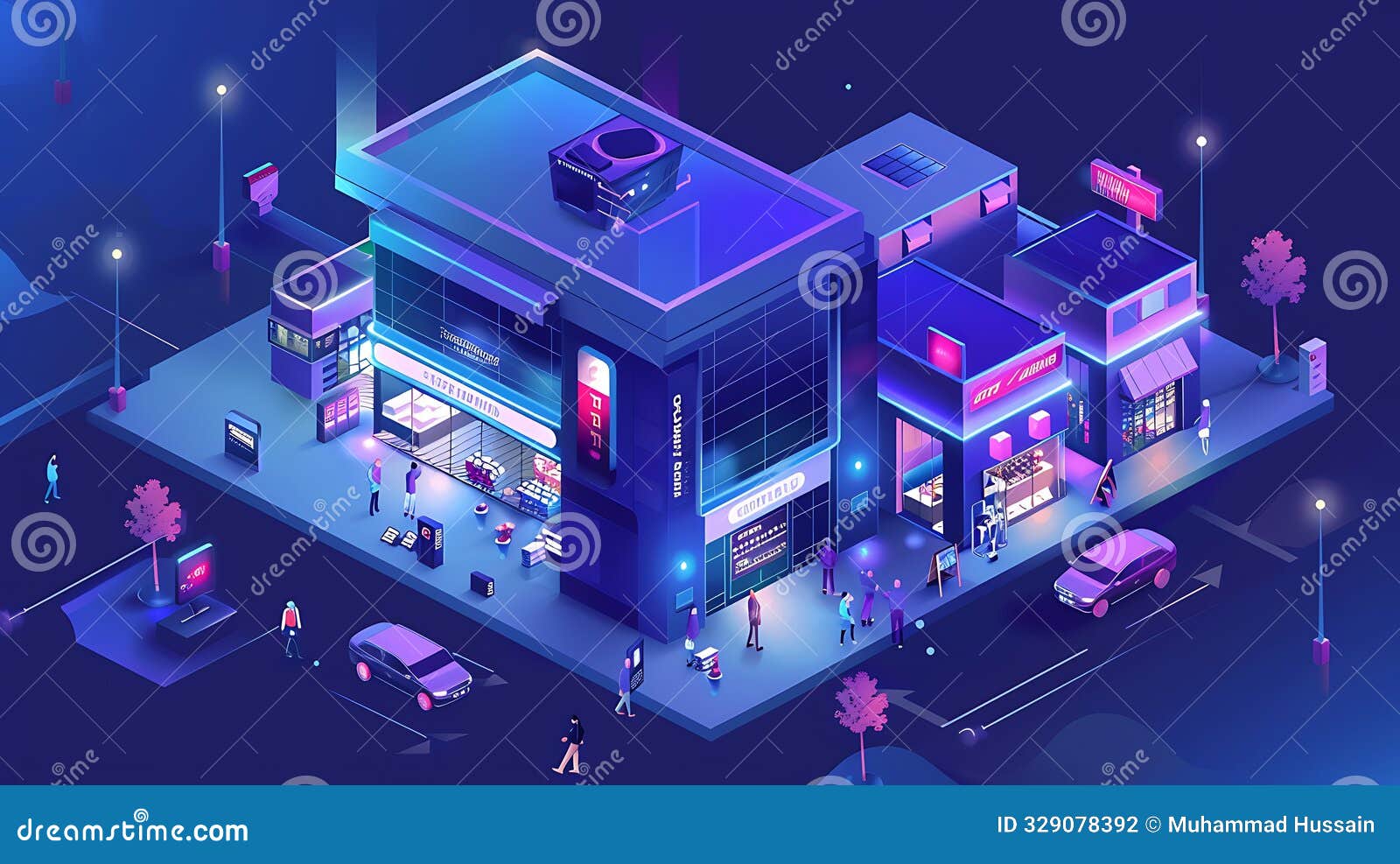Isometric of a Smart Retail Building Featuring Automated Checkout and ...