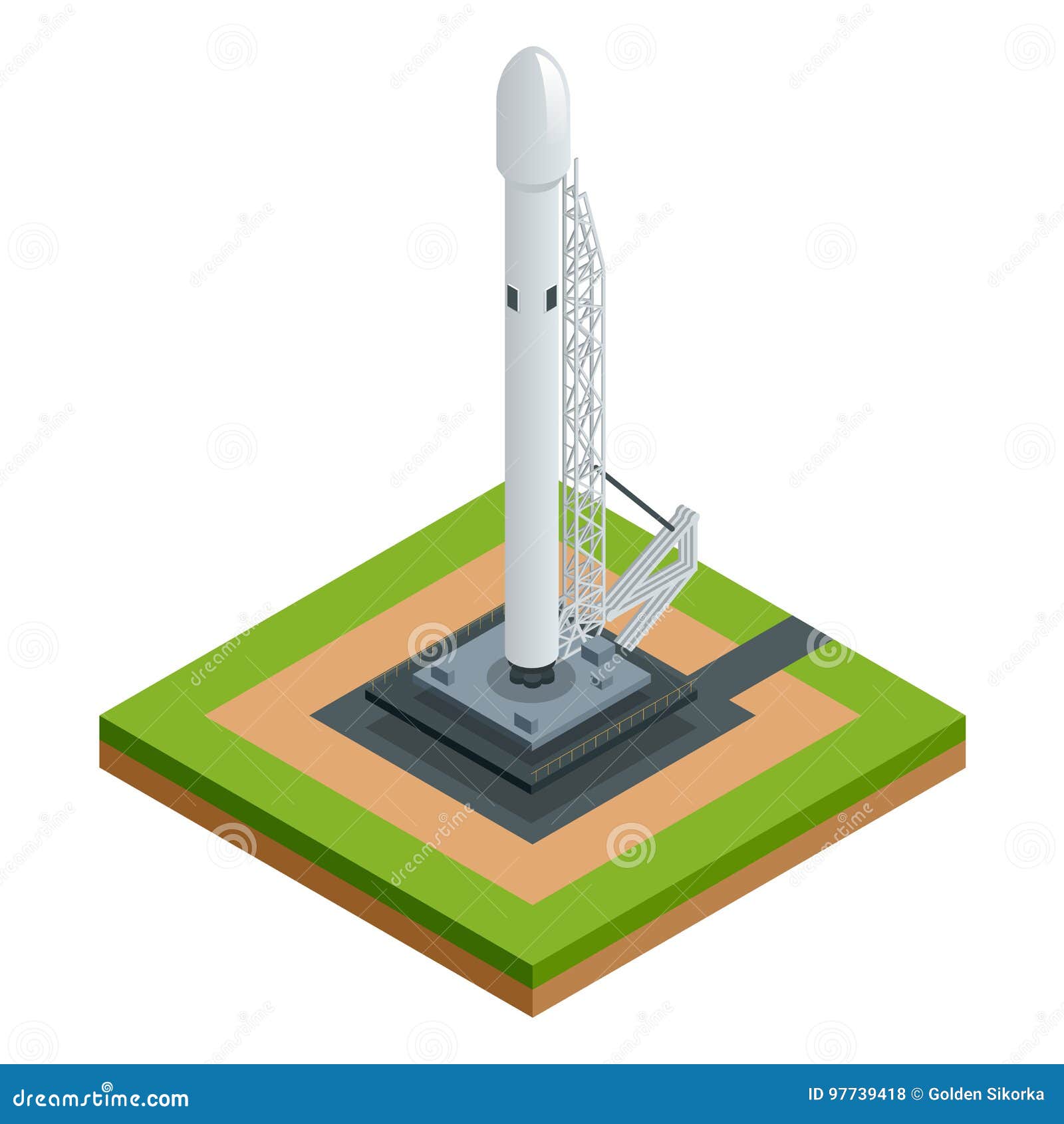 Isometric Spaceship Landing Module With Spaceman In Space Suit On Mars ...