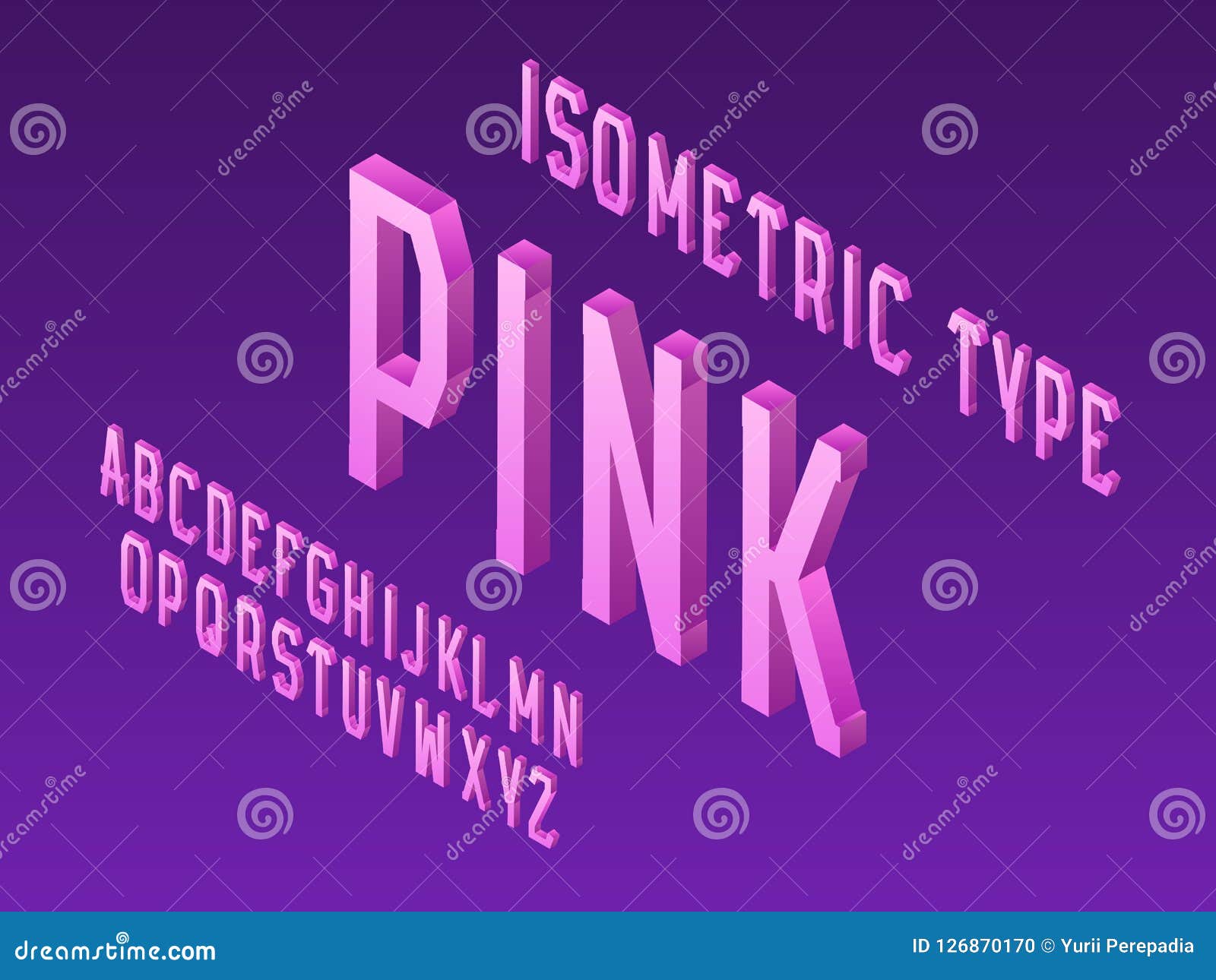 Isometric Vector Type. Pink Gradient Letters Font Stock Vector ...