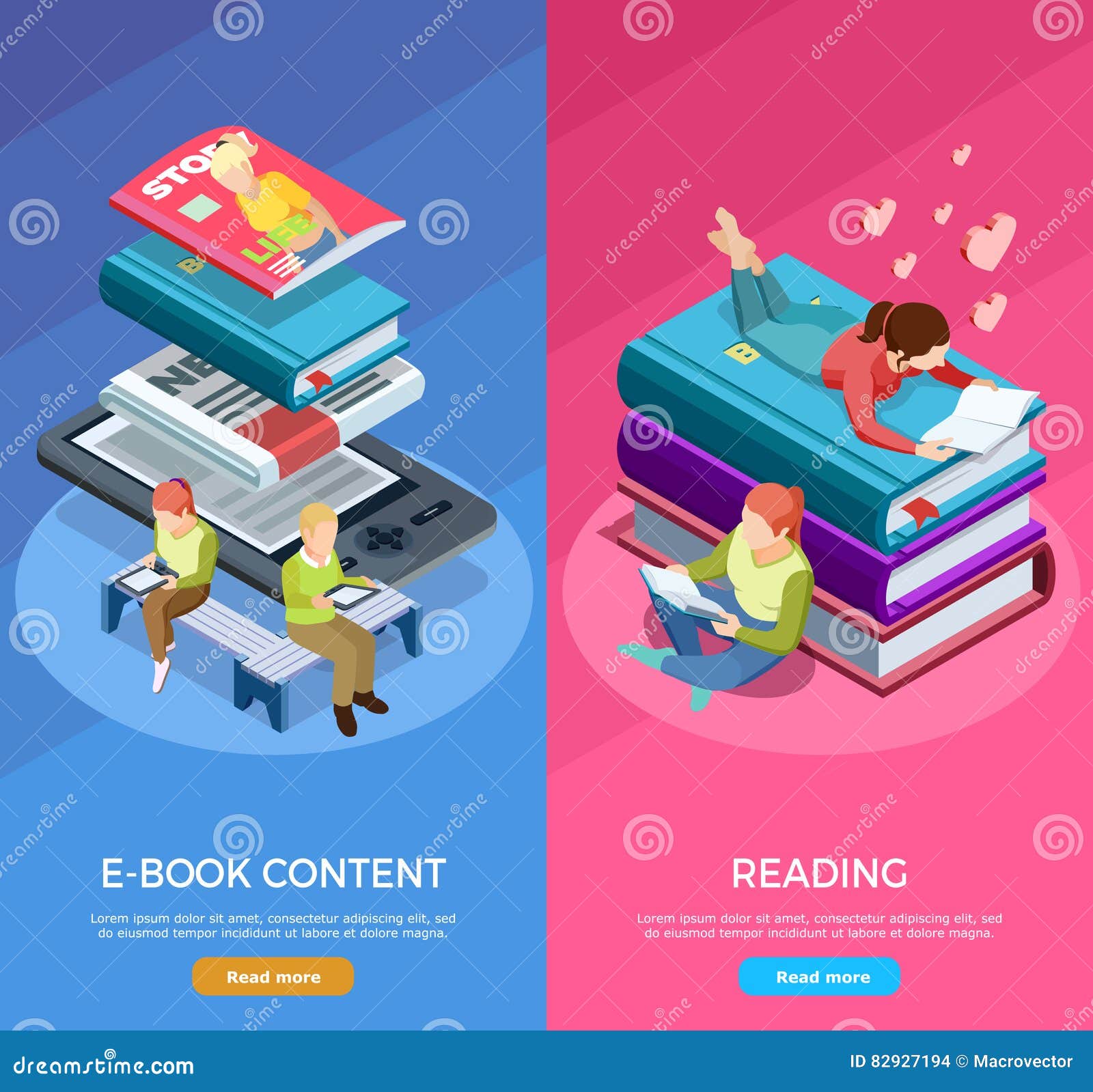 Isometric Vertical Reading Banner Set Stock Vector - Illustration of ...