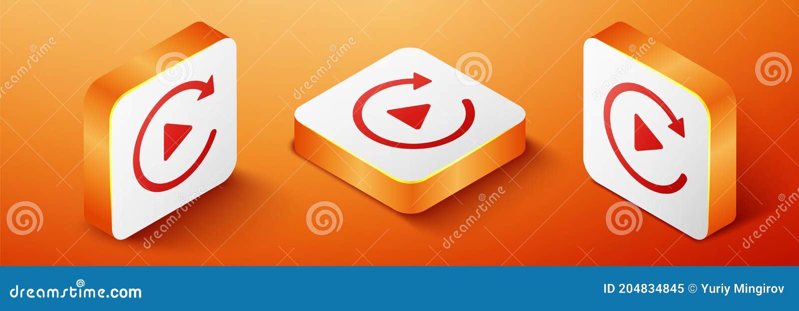 Isometric Video Play Button Like Simple Replay Icon Isolated on Orange ...