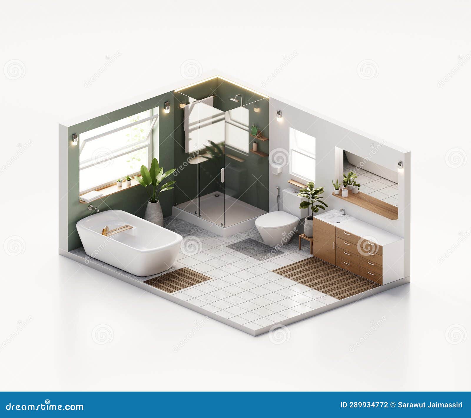 Isometric View Bathroom Open Inside Interior Architecture 3d Rendering ...