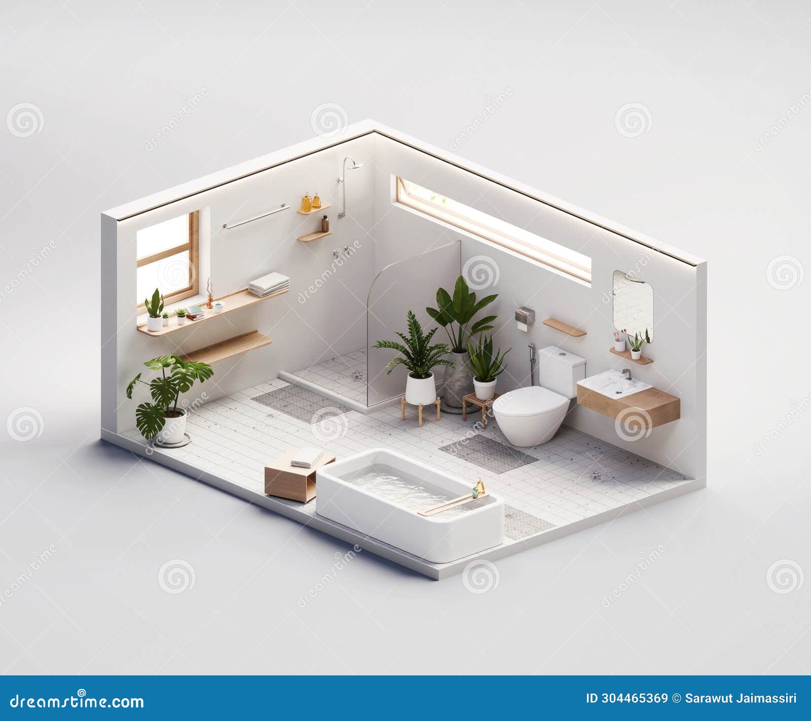 Isometric View Bathroom Open Inside Interior Architecture 3d Rendering ...