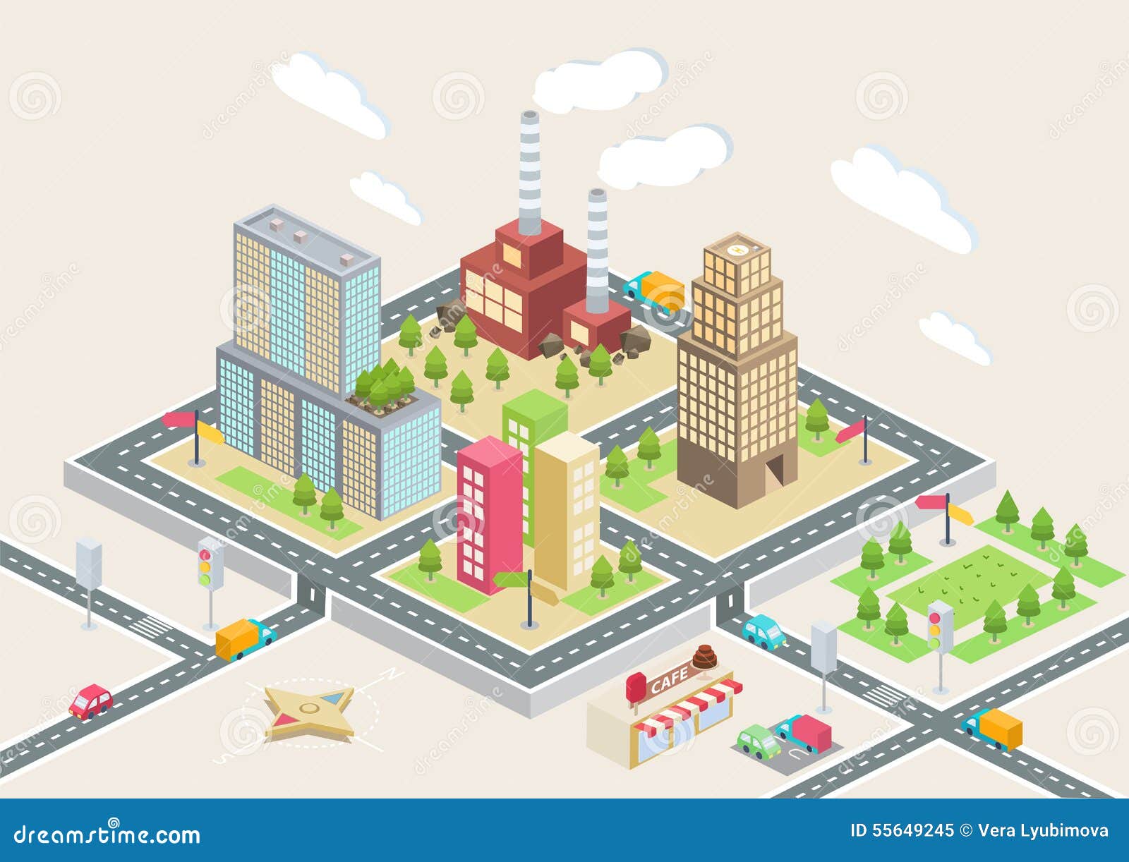 Isometric view, a big city stock vector. Illustration of eatery - 55649245