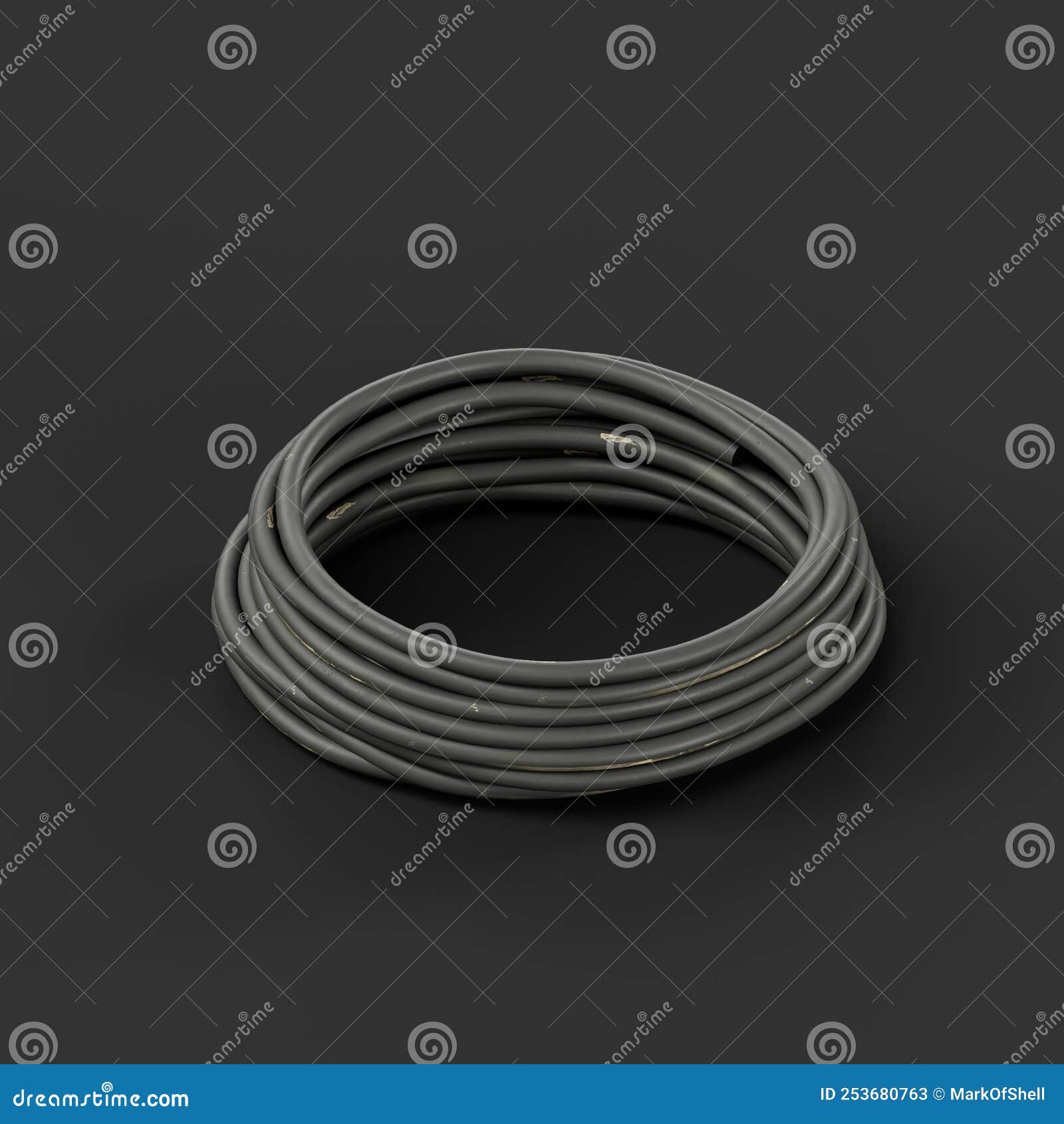 Isometric View Black Electric Cable in Roll Isolated on Dark Background ...