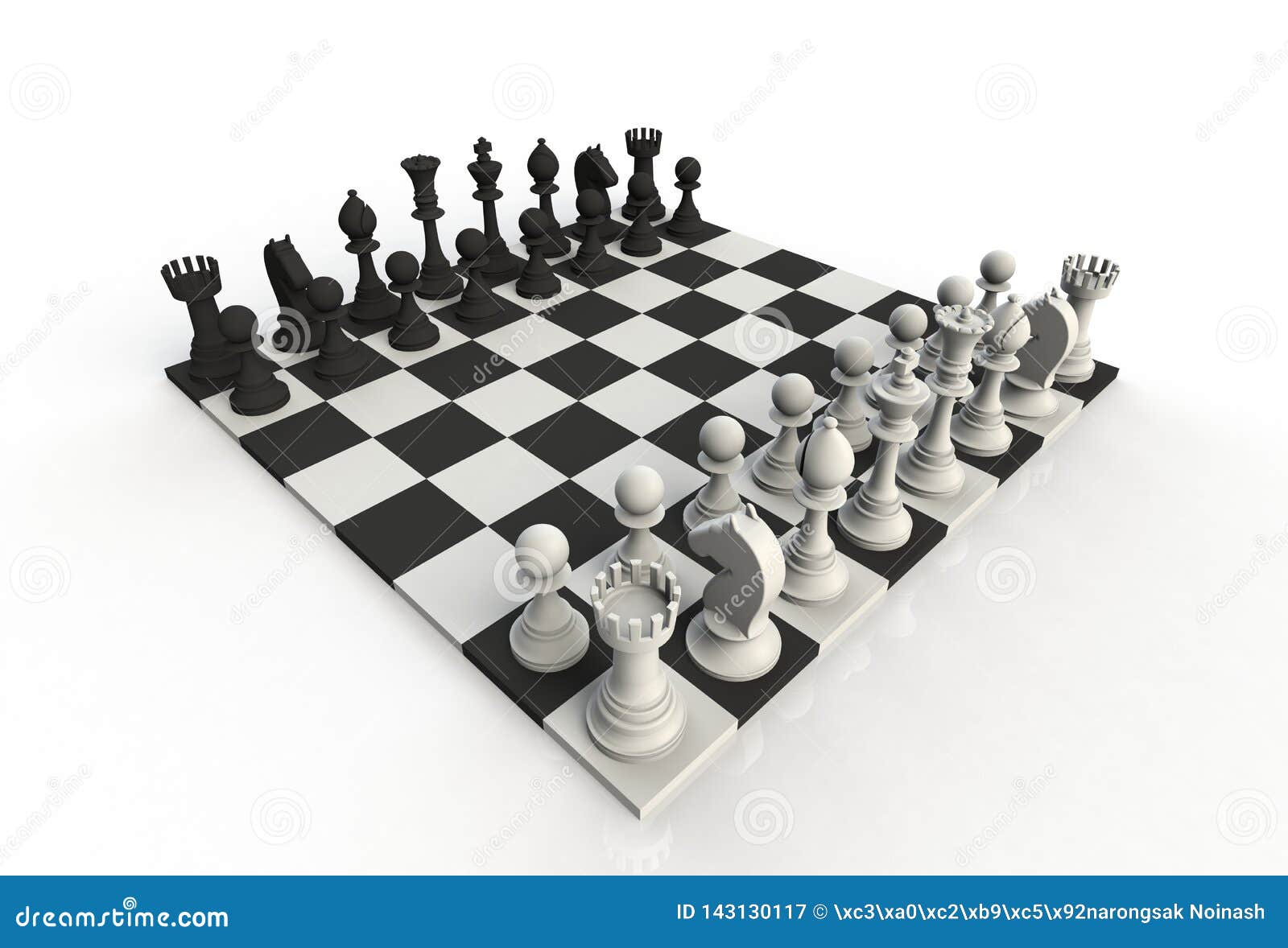 Isometric View of Chess Figures on the Playing Board on White ...