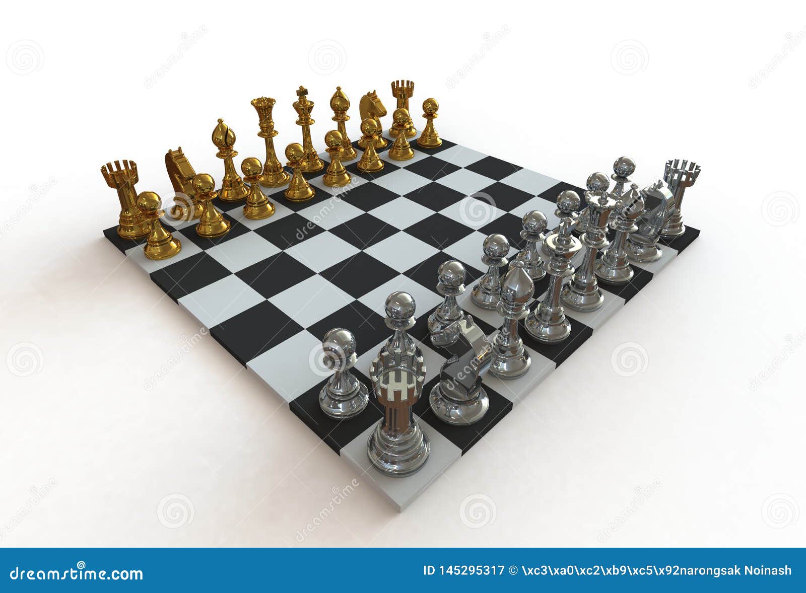 Isometric View of Chess Figures on the Playing Board on White ...