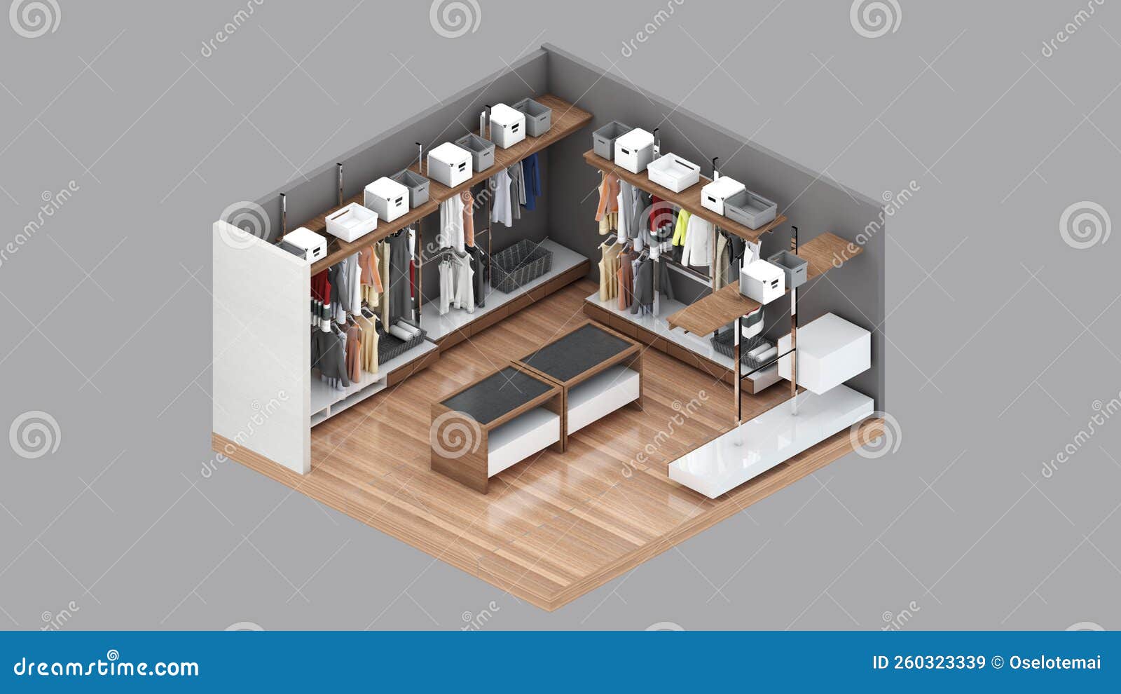 Isometric View of a Closet,walk in Closet, 3d Rendering Stock ...