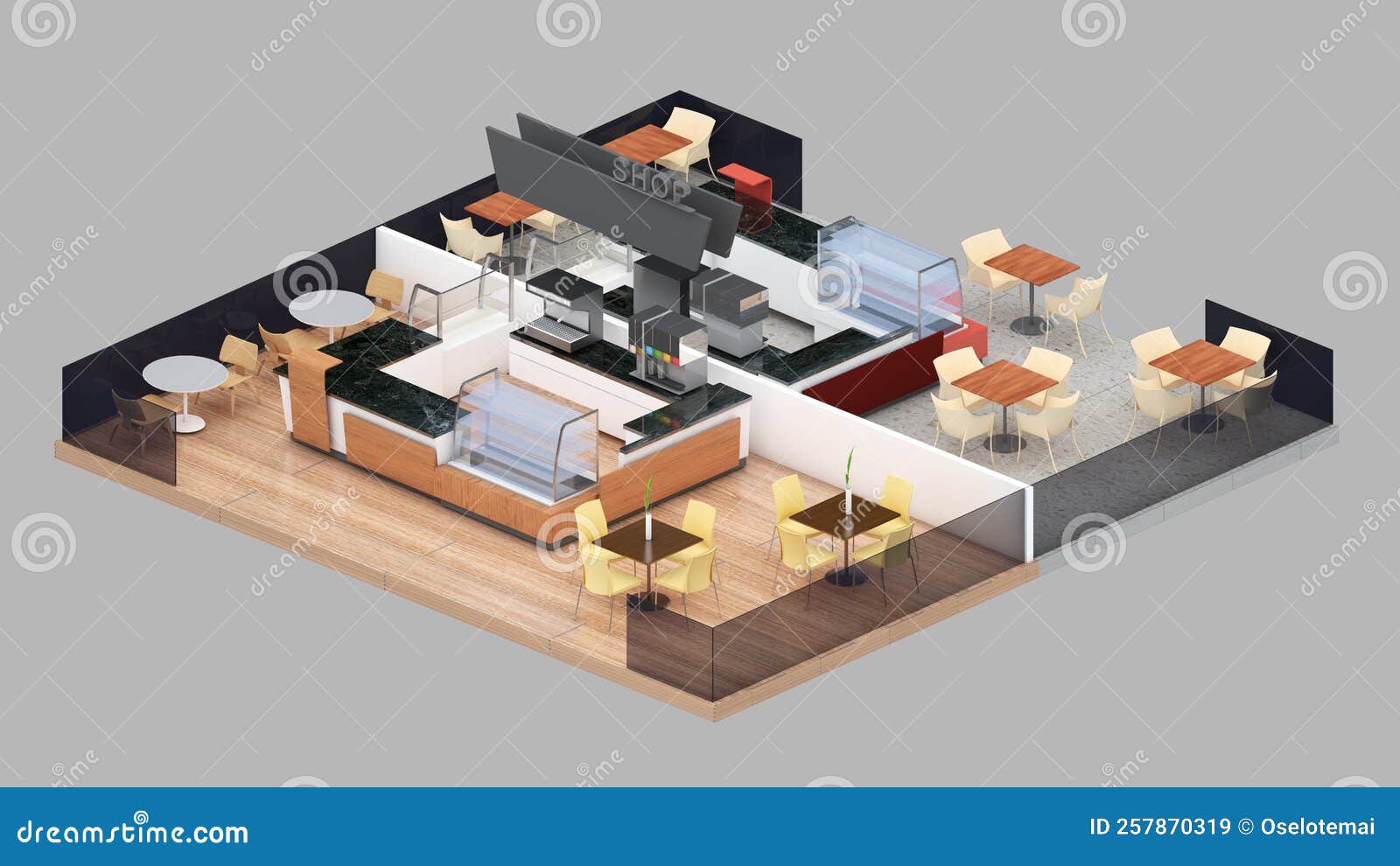 Isometric View of a Coffee Shop, Bakery Shop, 3d Rendering Stock ...
