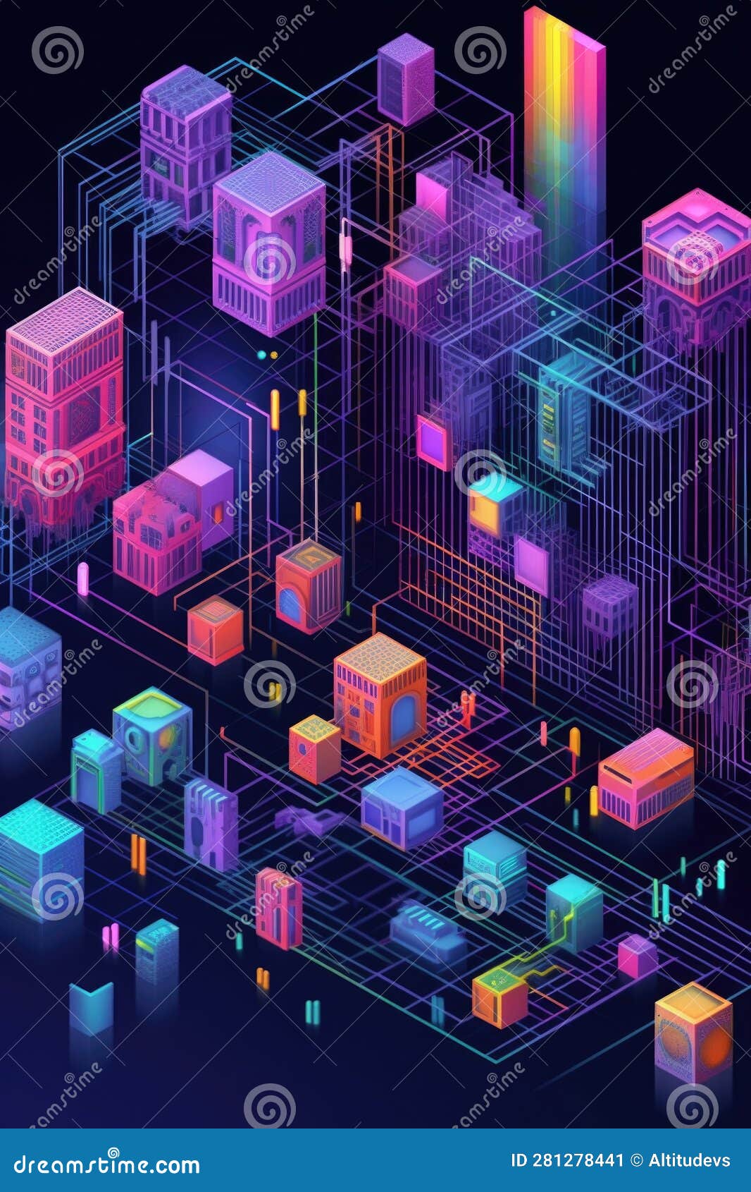 Isometric View of Connected Data Blocks Stock Illustration ...