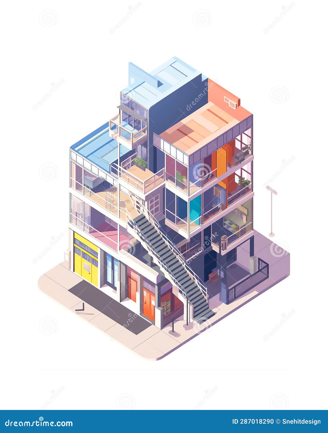 Isometric View of Cut Section of Colorful Three Floor Building Stock ...