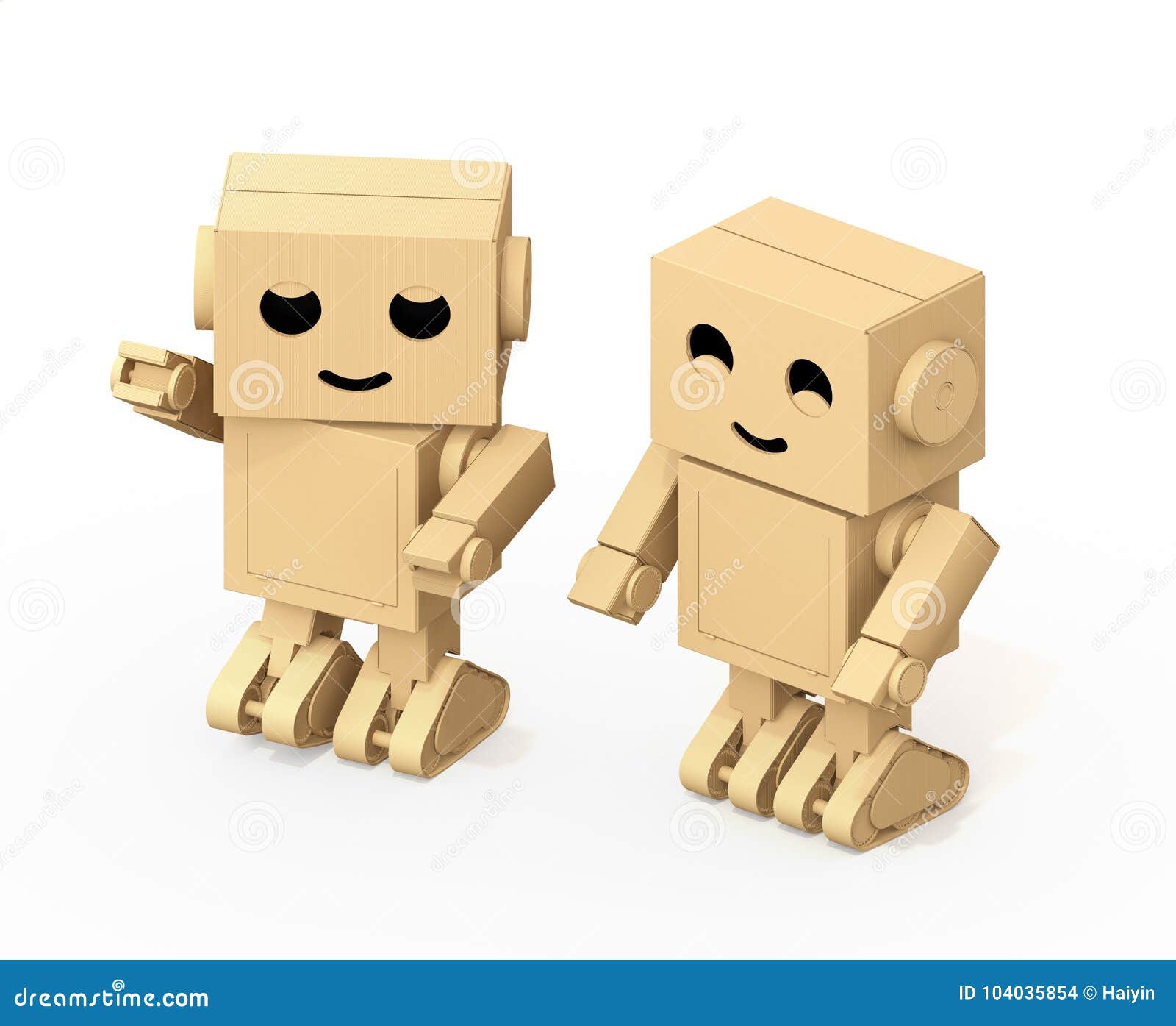 Isometric View of Cute Cardboard Robots Isolated on White Background ...